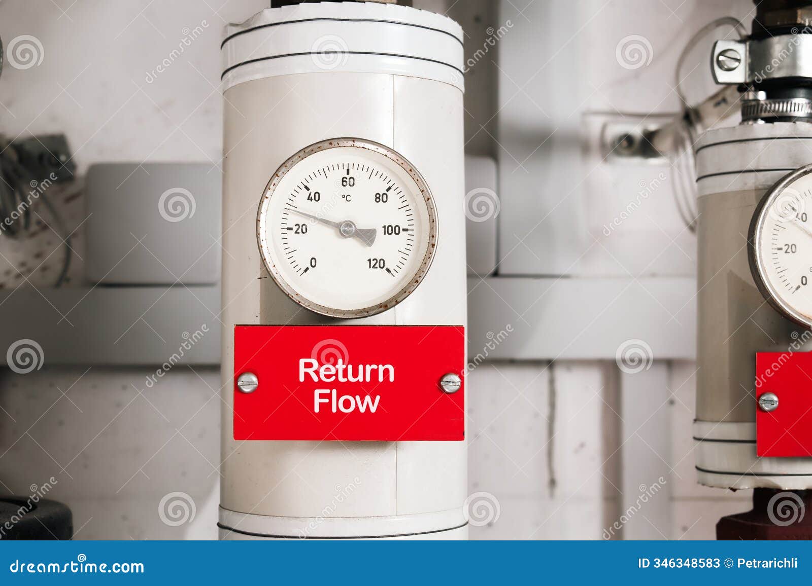 Temperature Gauge on Return Flow Pipe of Heating System in Building ...