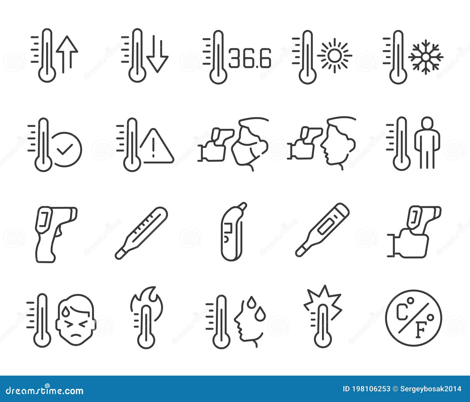 Air Temperature Icons Set, Cartoon Style Vector Illustration ...