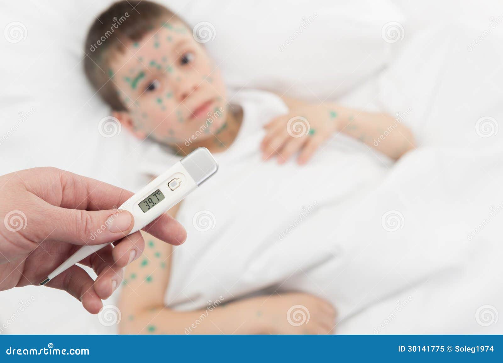 Temperature Measurement Sick Boy In Bed Stock Image | CartoonDealer.com ...