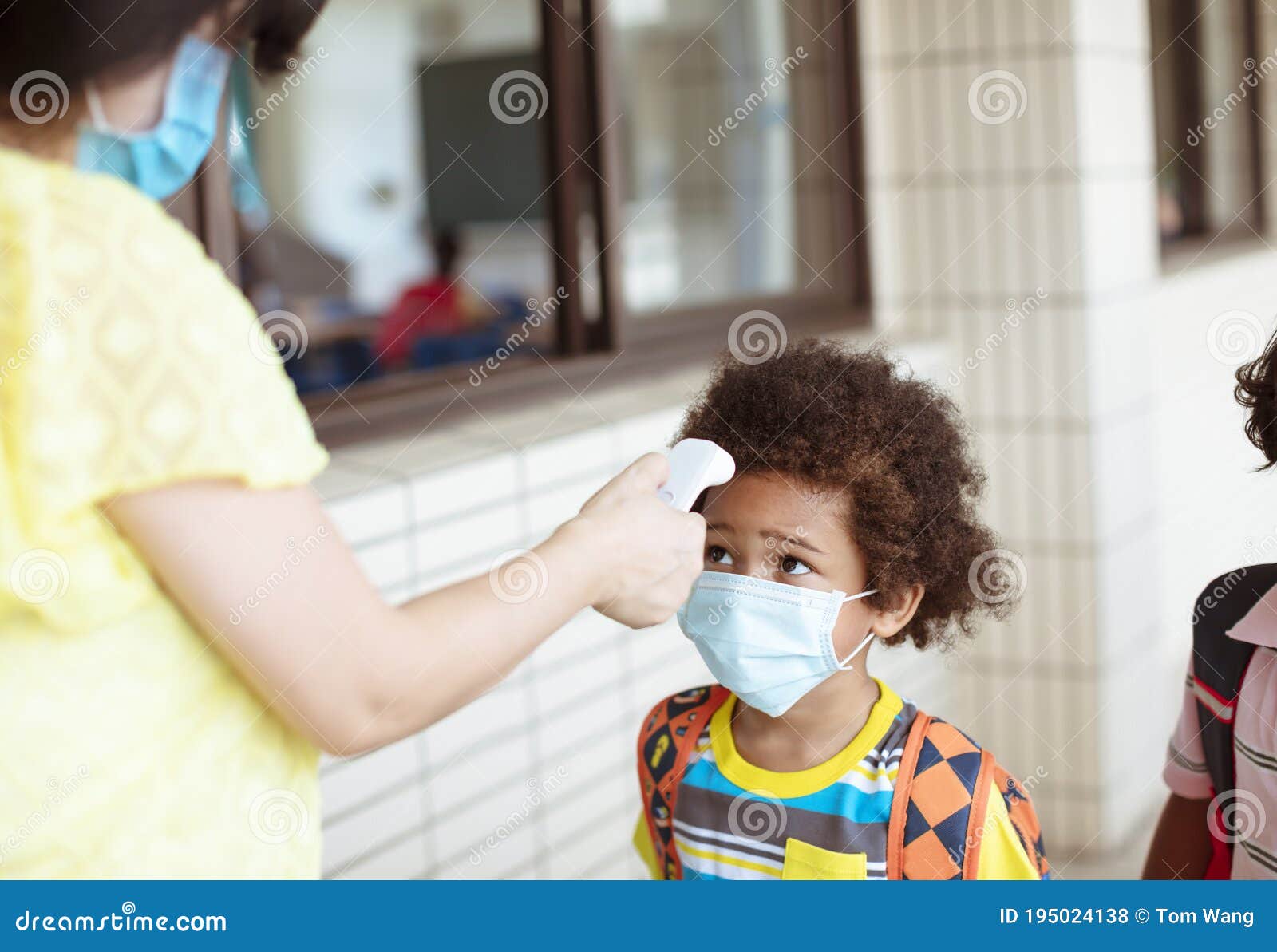 Temperature and Medical Check at School for Covid-19 Stock Photo ...