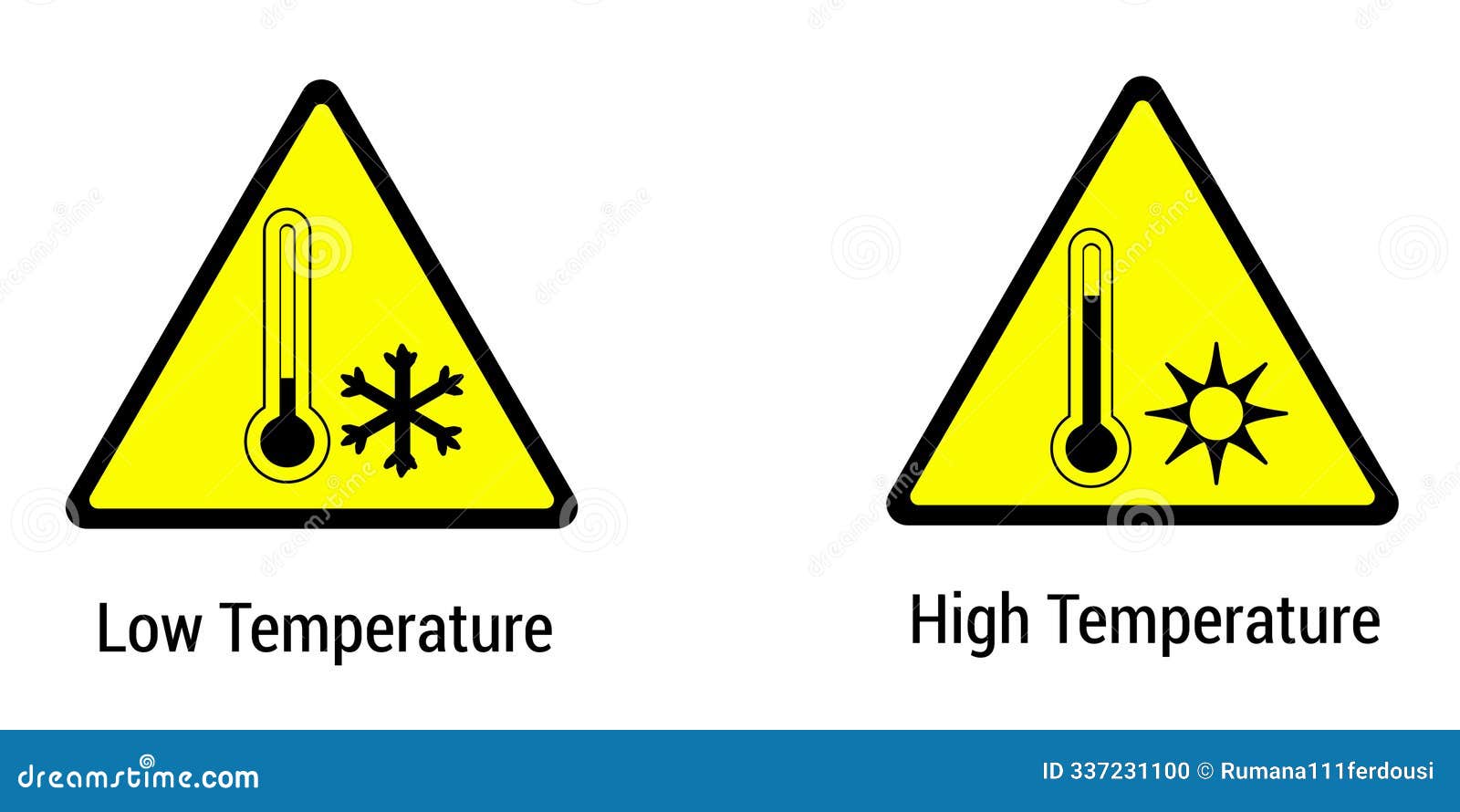 Temperature Warning Sign.Low & High Temperature Icon on Yellow Stock ...
