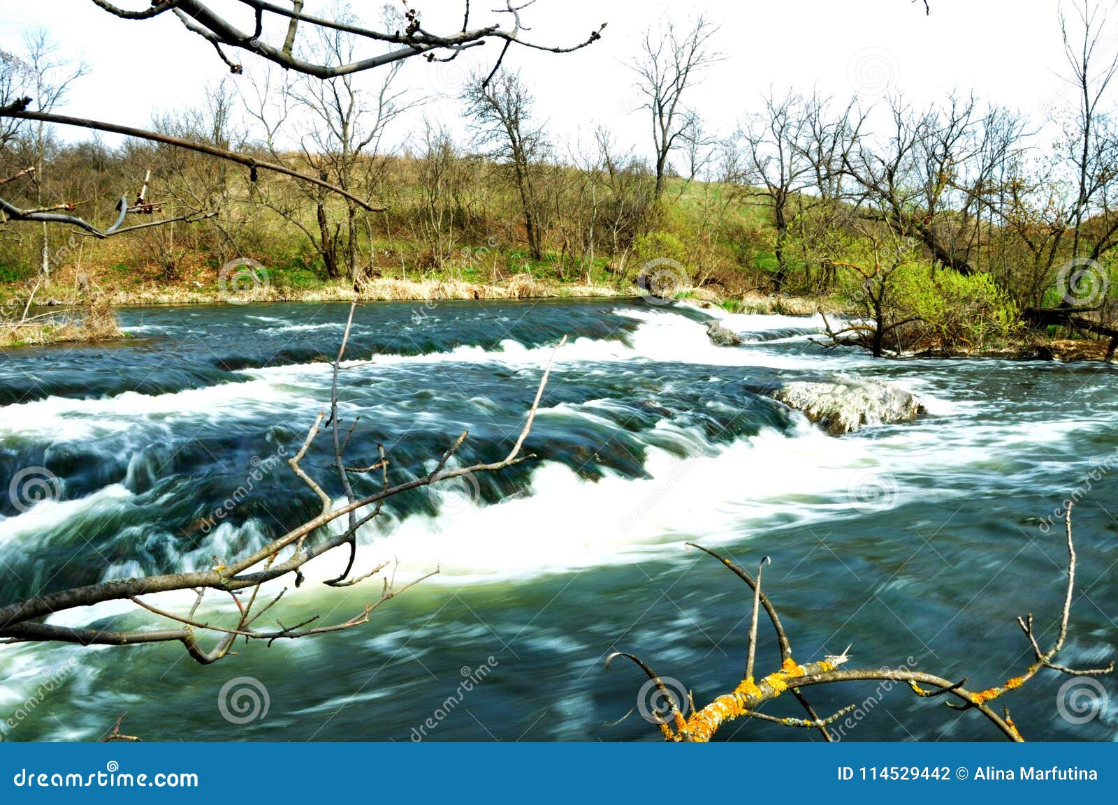Tempestuous River with Small Stone Rapids Stock Photo - Image of river ...