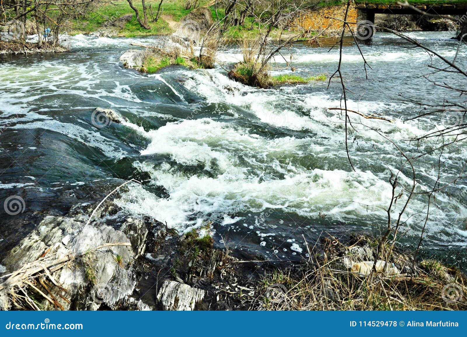Tempestuous River with Small Stone Rapids Stock Photo - Image of small ...