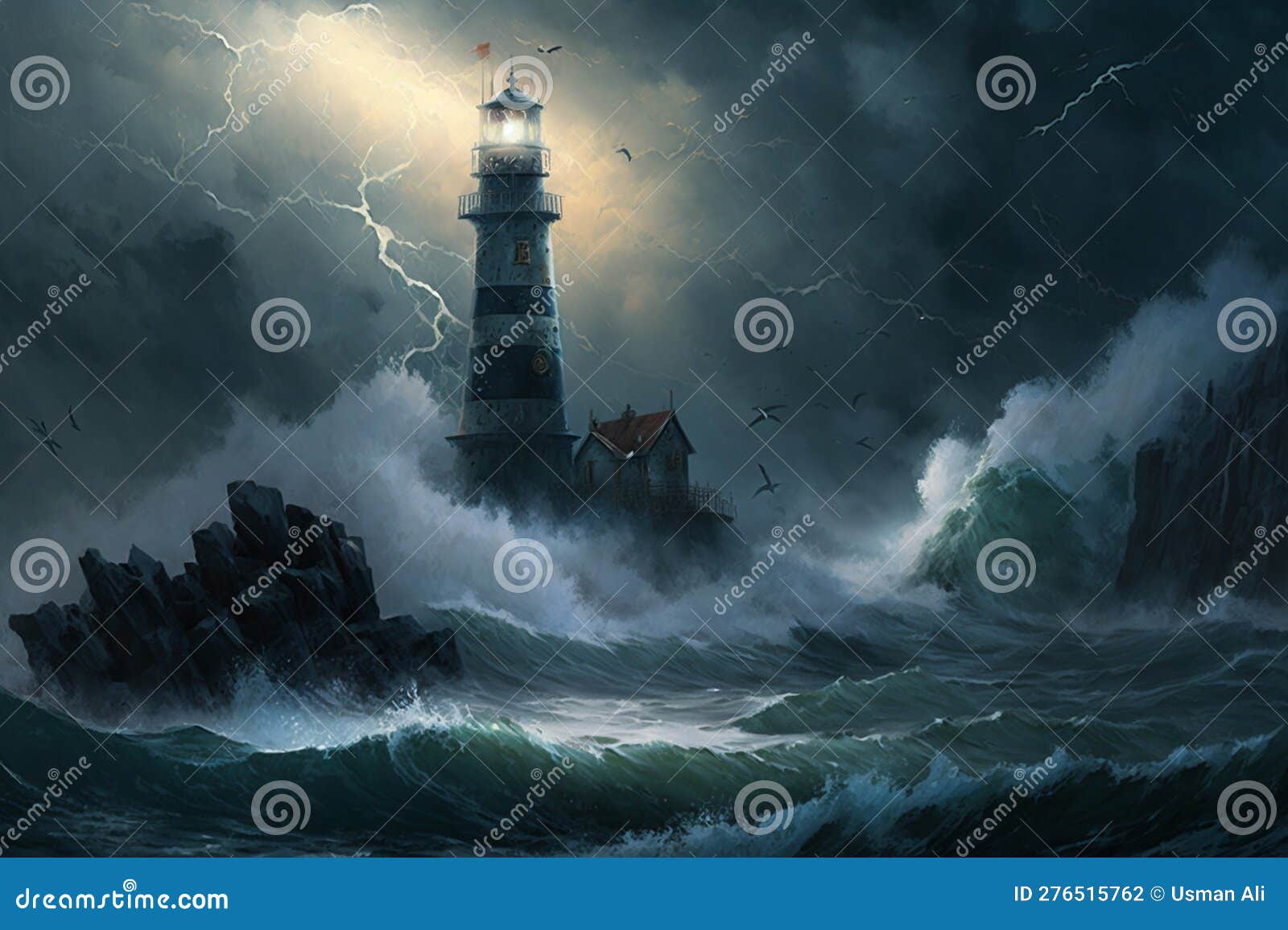 In this Tempestuous Setting, a Lighthouse is Surrounded by Thunder ...