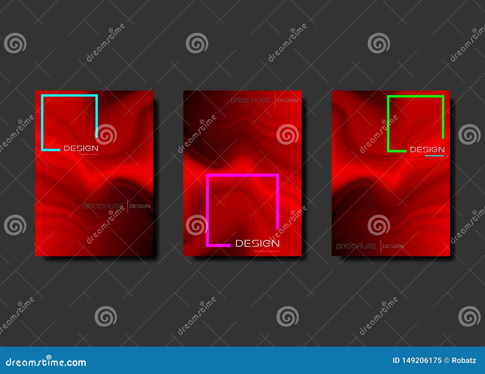 Red Gradient Fluid Poster Set Cool Brochure Liquid Color Background ...