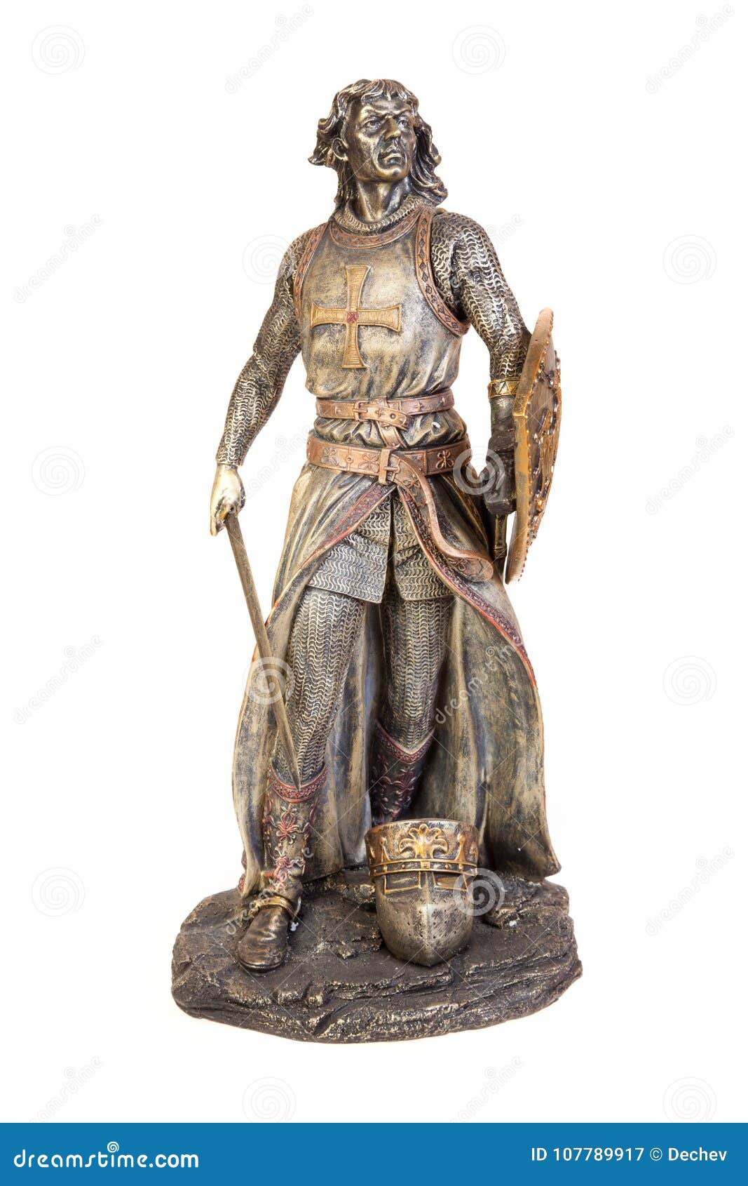 Templar Bronsstandbeeld Van Ridder, Op Wit Wordt Geïsoleerd Dat Stock ...