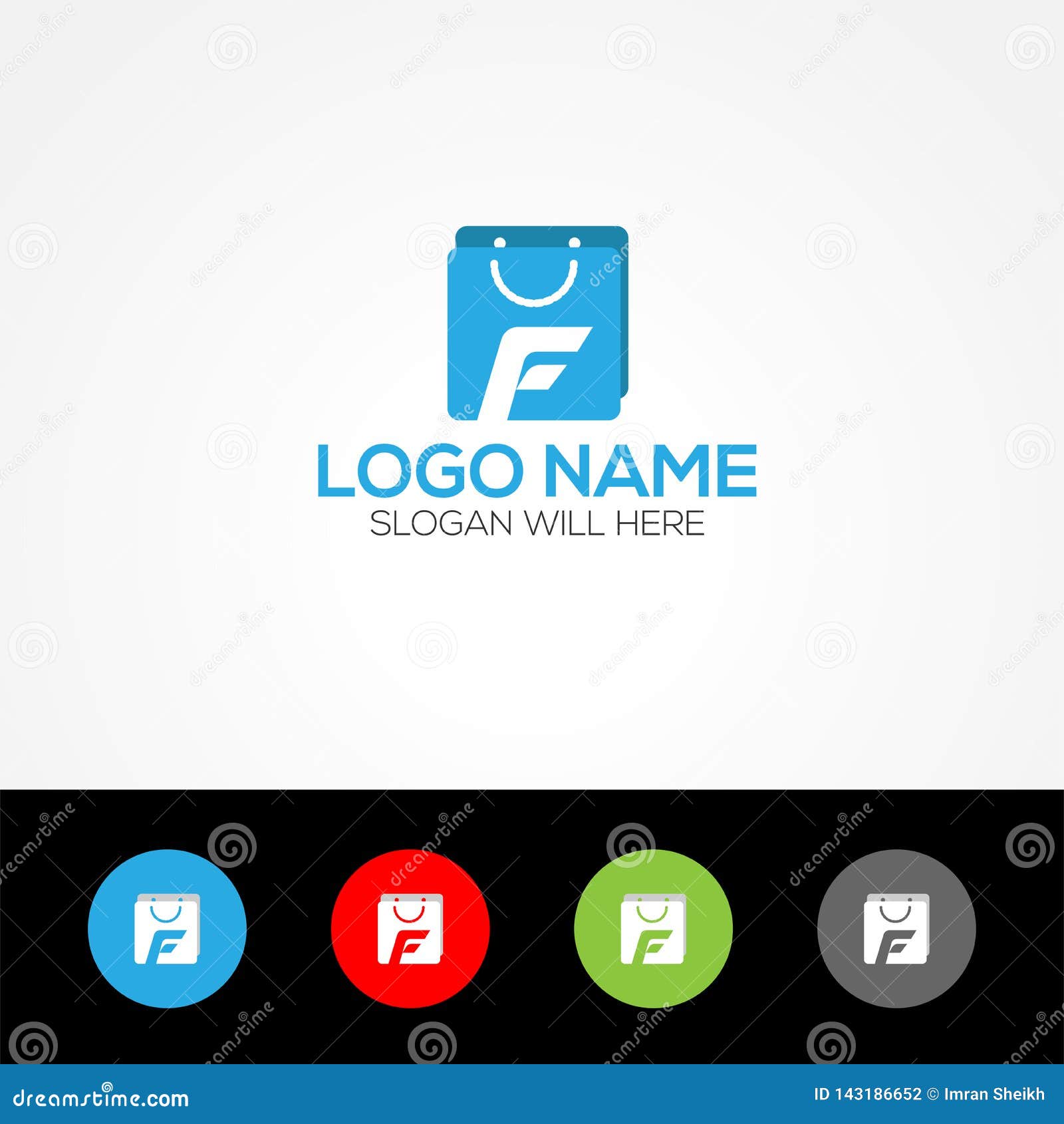 F Letter Online Shop Logo Design with Shopping Bag Stock Vector ...