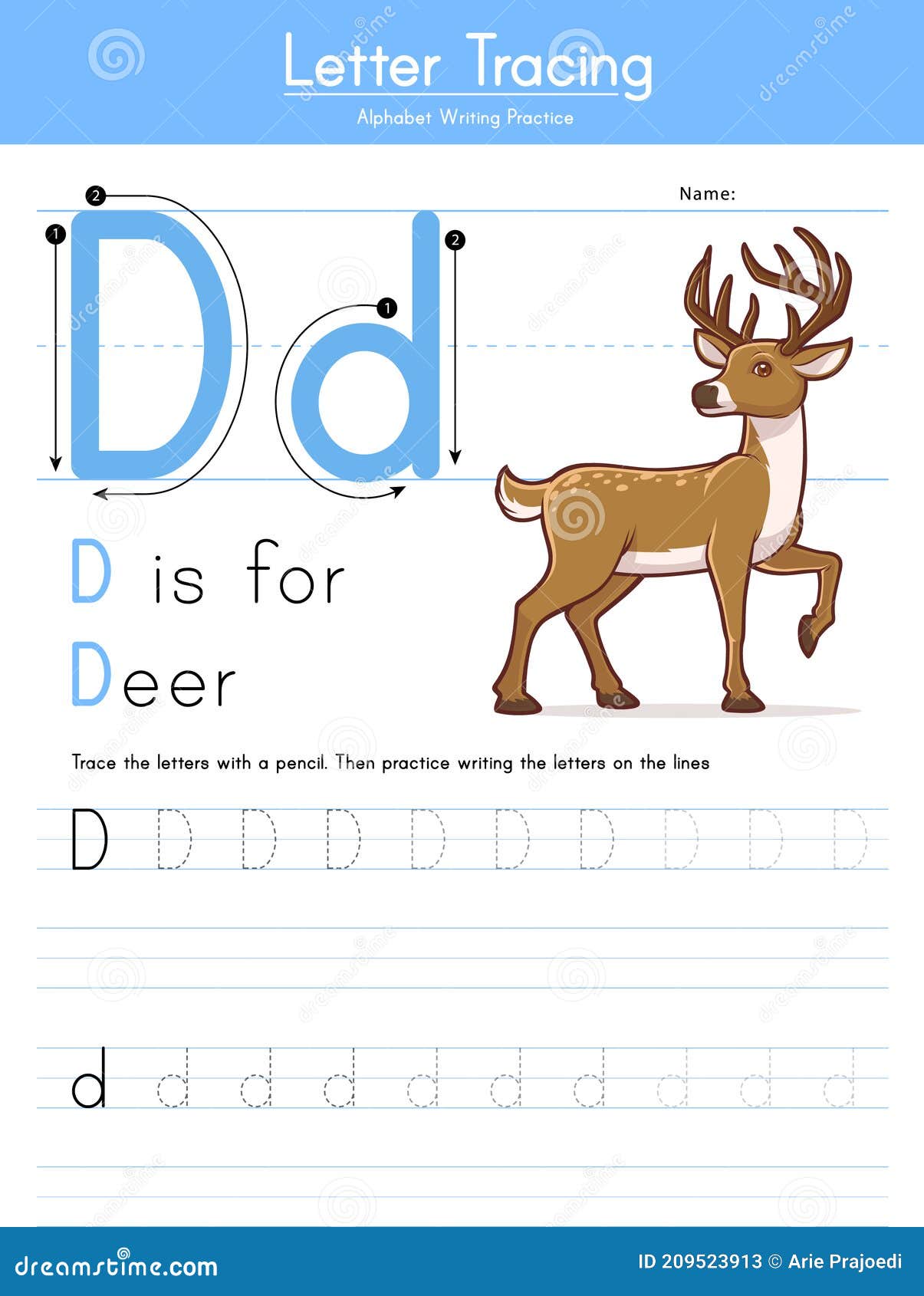 Tracing Letter D for Kids stock illustration. Illustration of learn ...