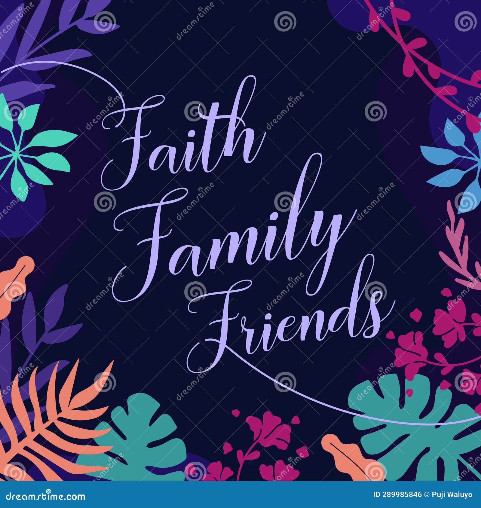 Faith Family Friends Quote Vector Autumn Natural Square Frame Stock ...