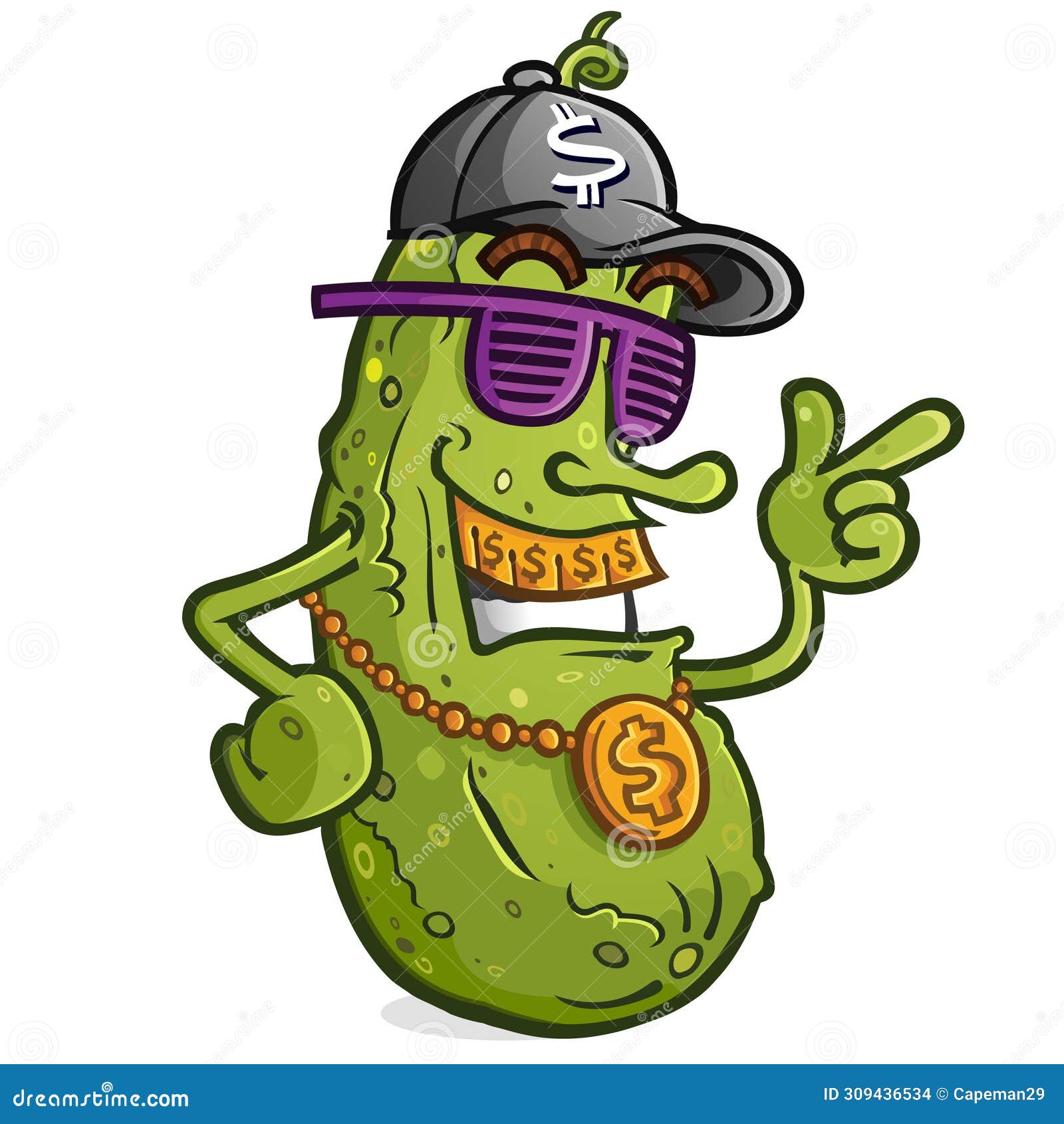 Pickle Cartoon Rapper Urban Entertainer Wearing Shades and Gold Bling ...