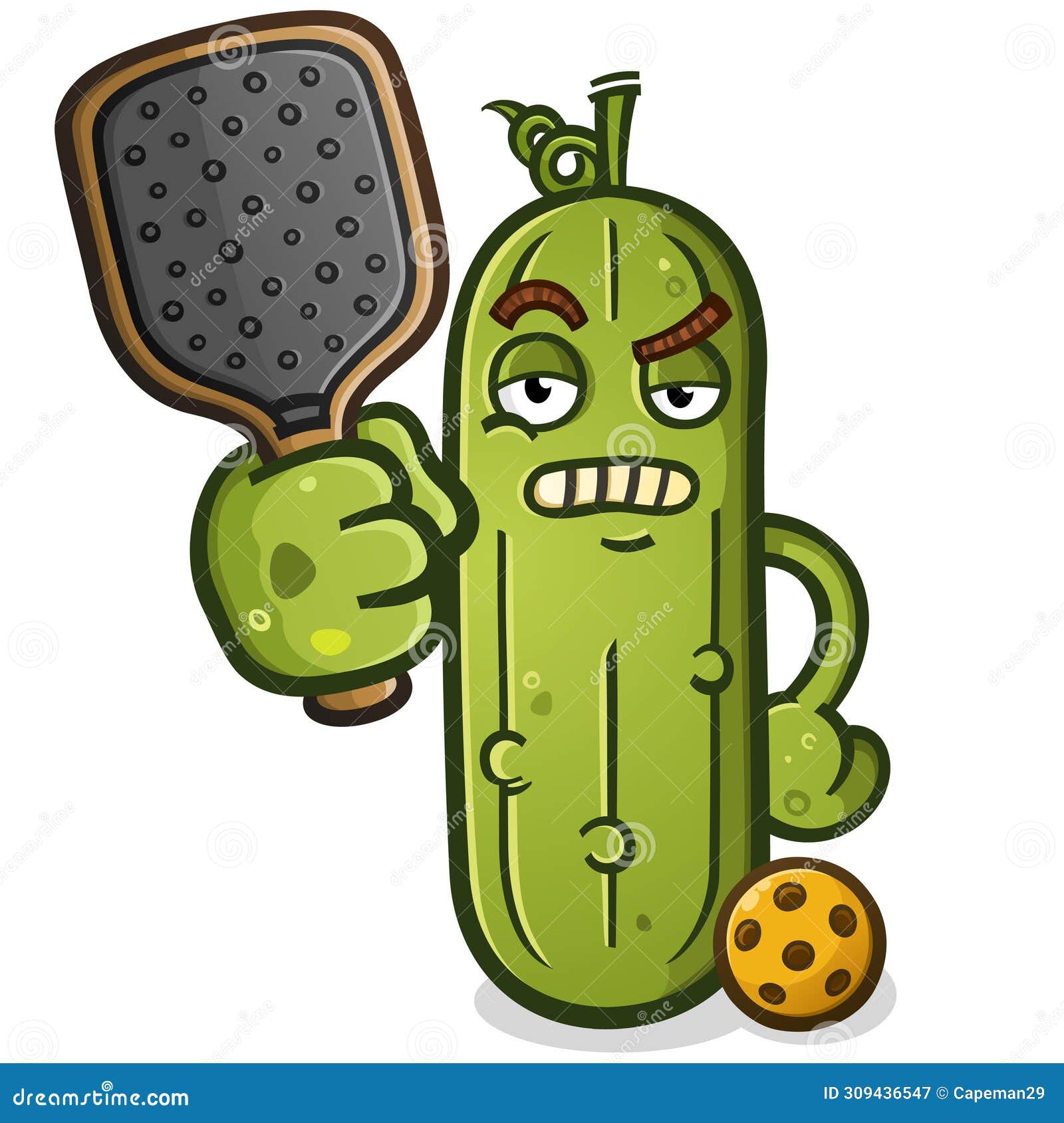 Grumpy Old Pickle Cartoon Ready To Beat You in a Pickleball Match Up ...