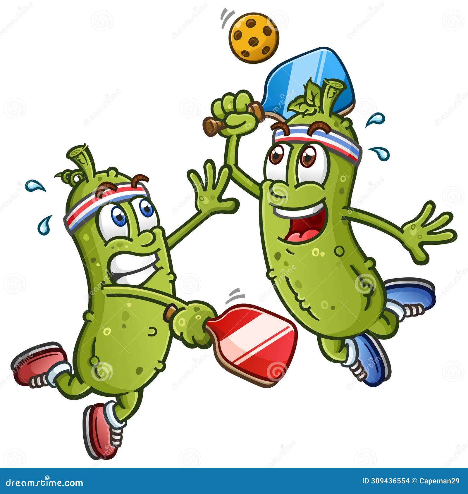 Two Pickle Cartoons Engaged in a Fierce Pickleball Match Stock Photo ...