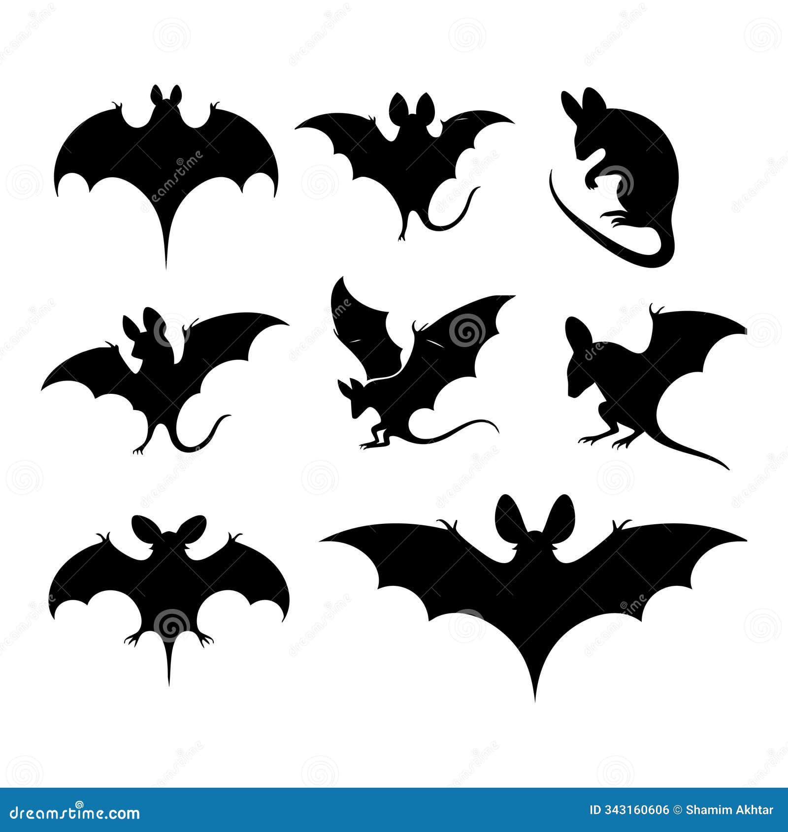 Set of Fledermaus Silhouette on White Background Stock Illustration ...