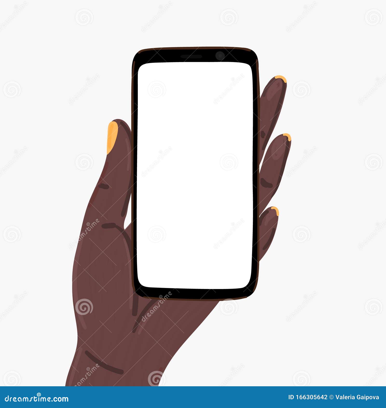 Template with African American Woman Hand Holding Smartphone with Blank ... Template with African American Woman Hand Holding Smartphone with Blank ...