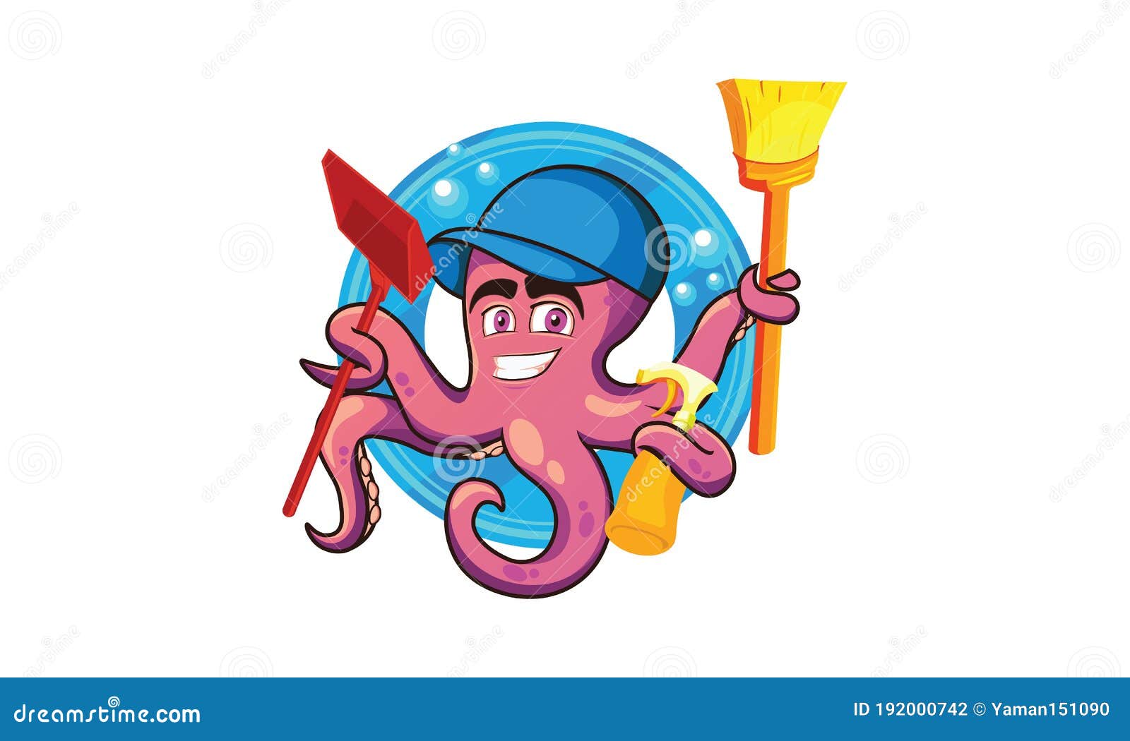 Illustration of Cleaning Octopus Stock Vector - Illustration of blue ...