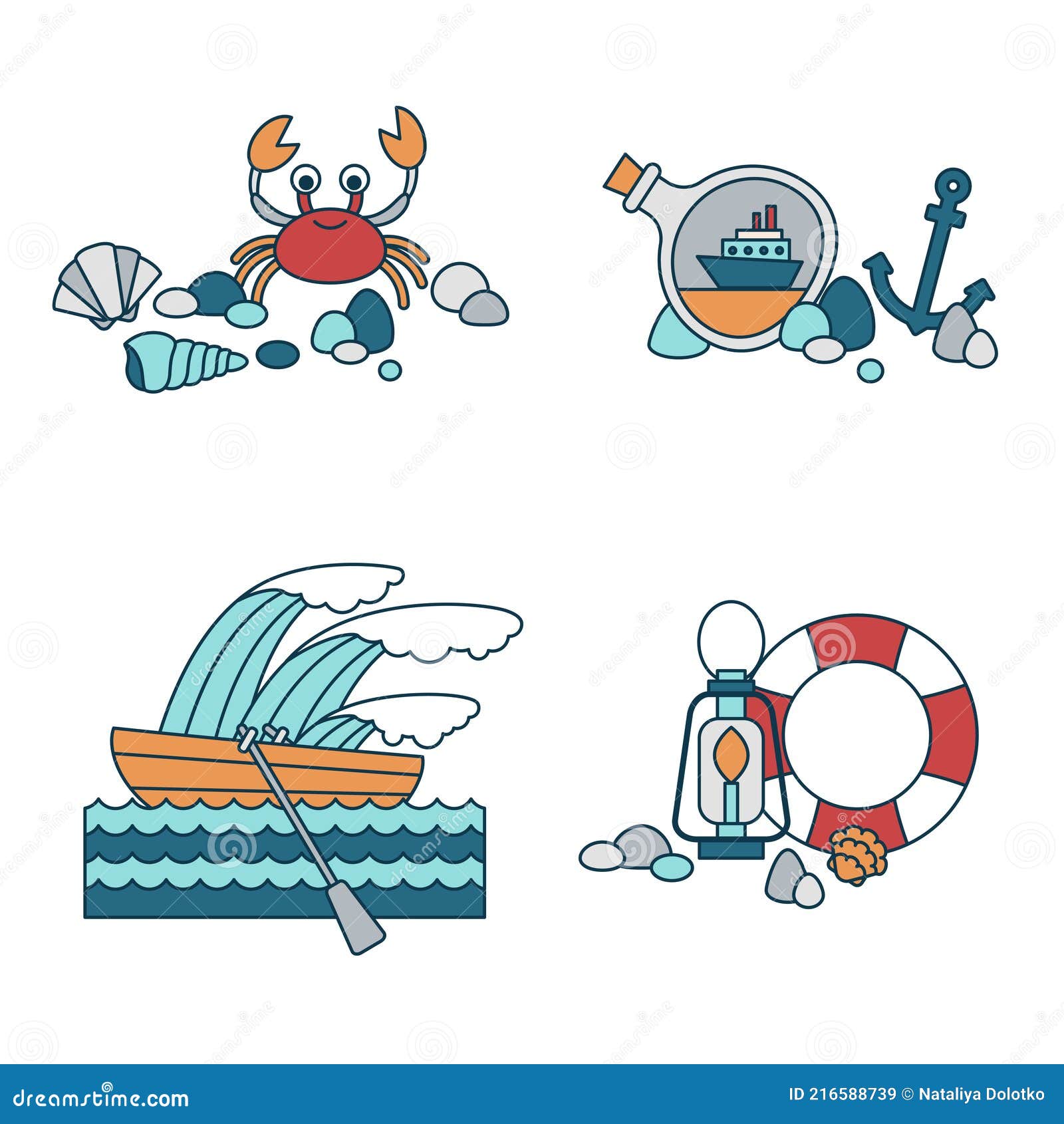 4 Cute Cartoon Clip Arts Maritime Theme. Stock Vector - Illustration of ...