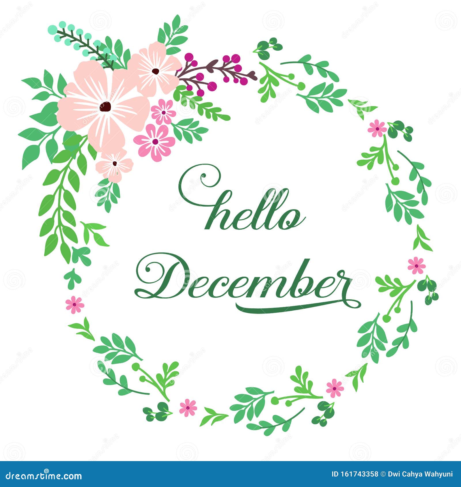 Template Banner Hello December, with Sketch Leaf Flower Frame Vintage ...