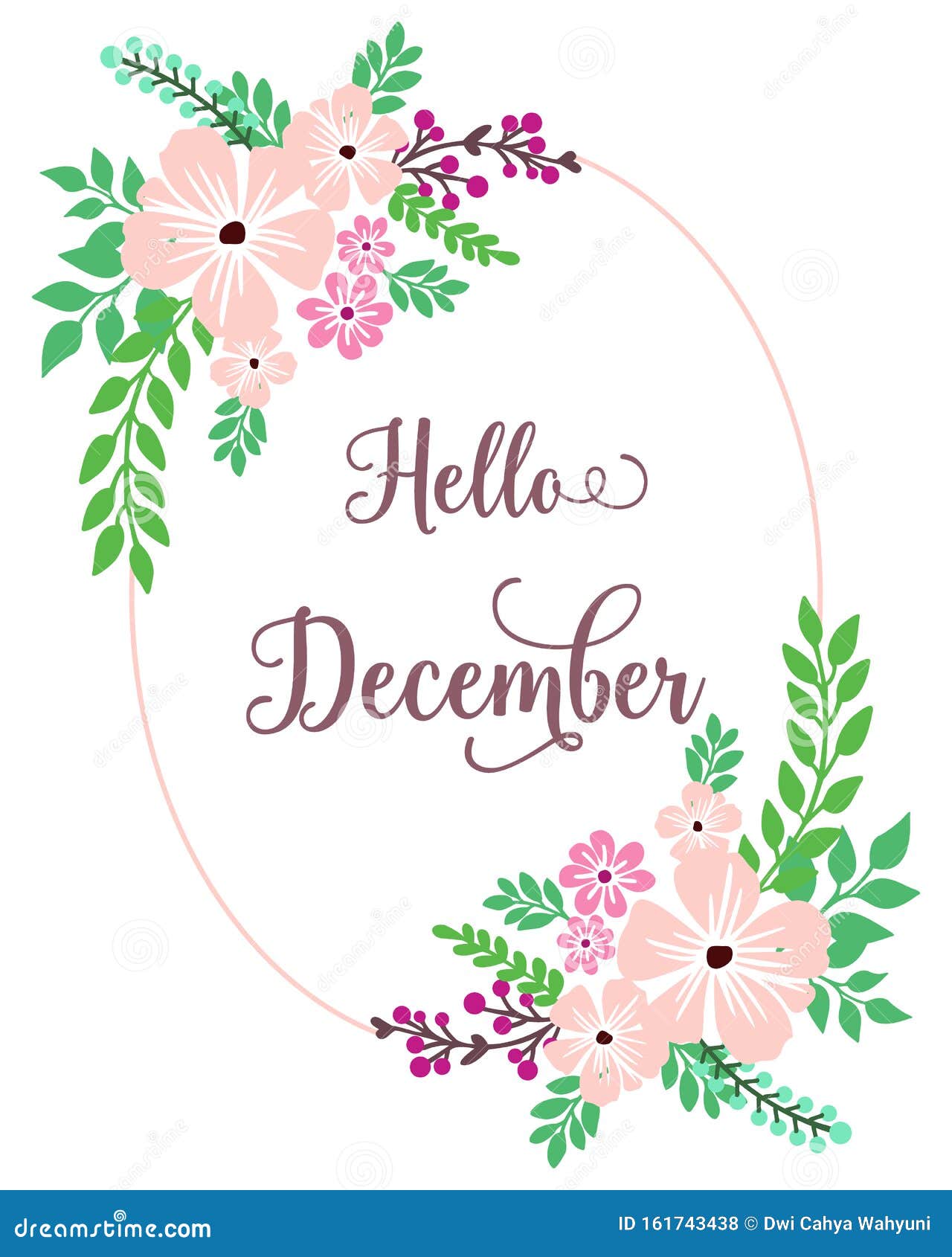 Template Banner Hello December, with Sketch Leaf Flower Frame Vintage ...