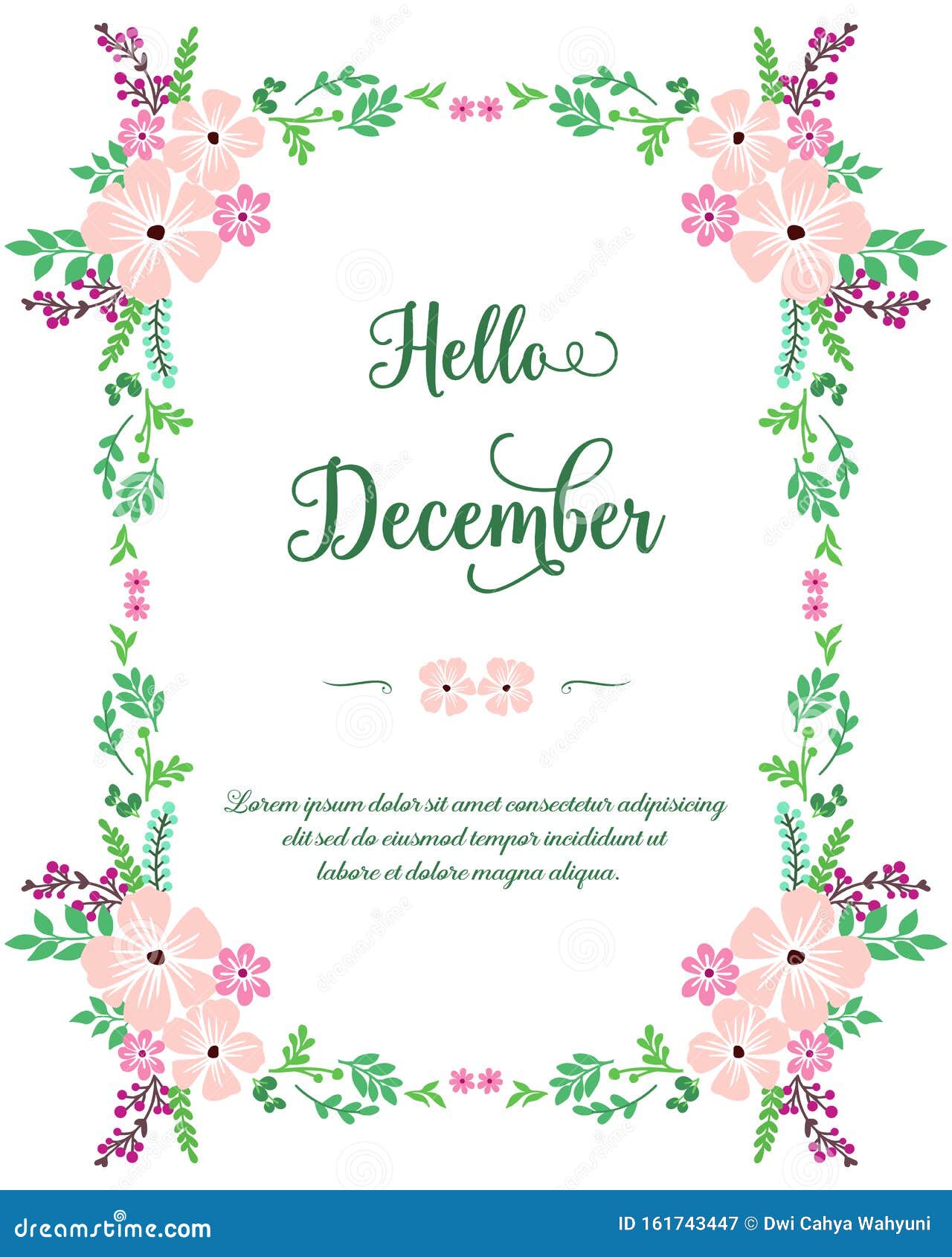 Template Banner Hello December, with Sketch Leaf Flower Frame Vintage ...