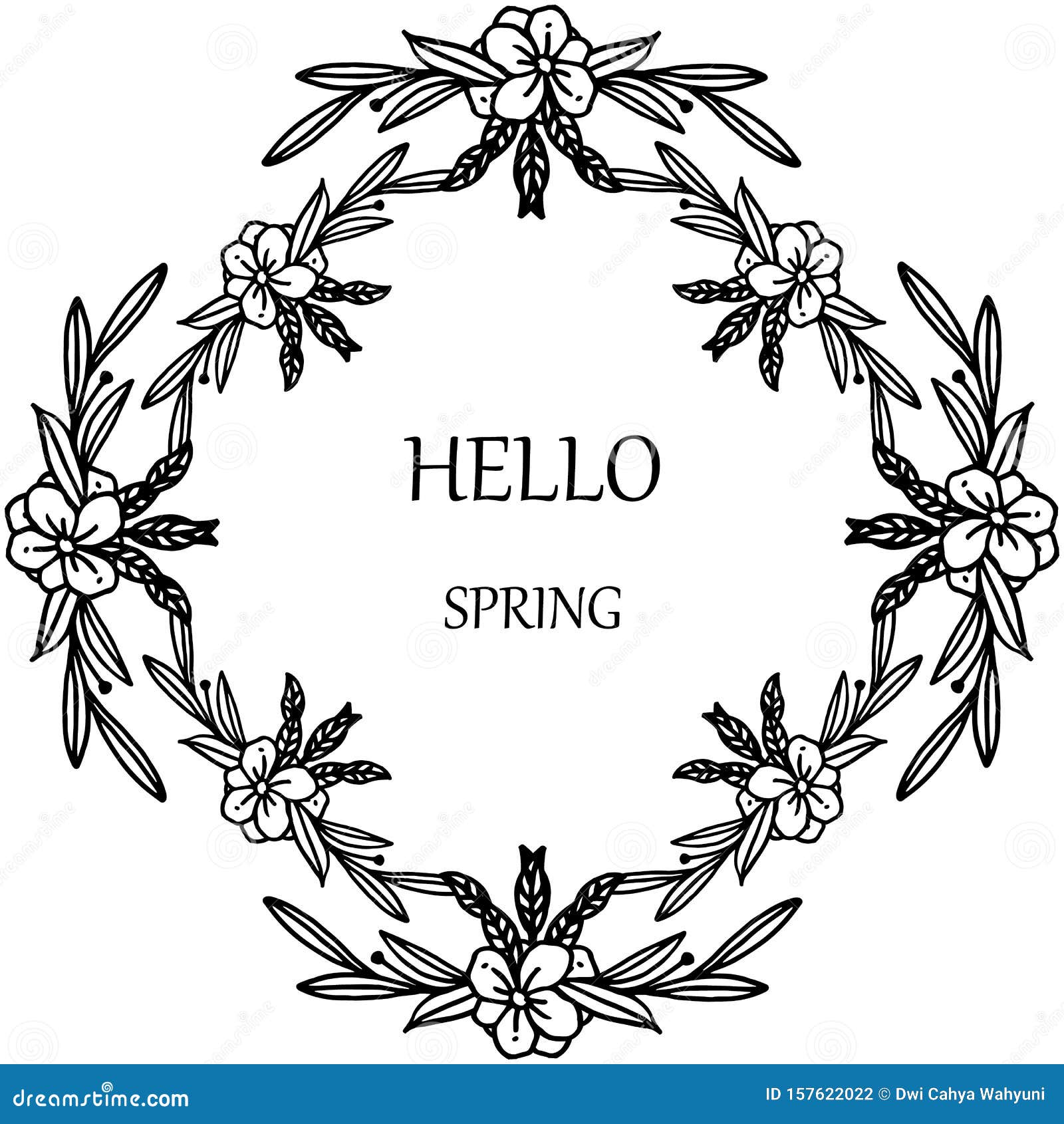 Template for Banner of Hello Spring, with Silhouette Leaf Floral Frame ...