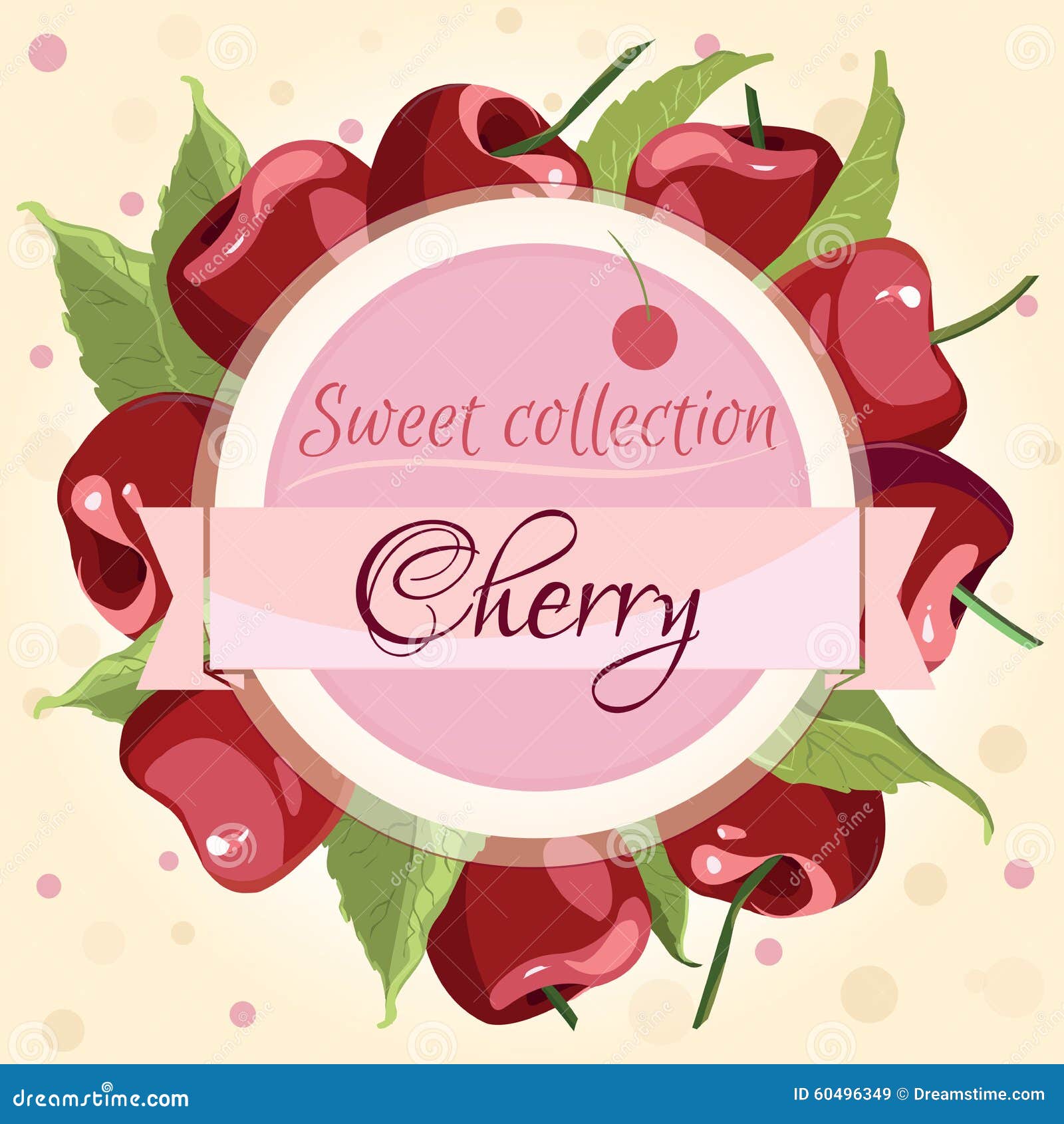 Template Banner. Red Cherries, Ribbon with Text Stock Illustration ...