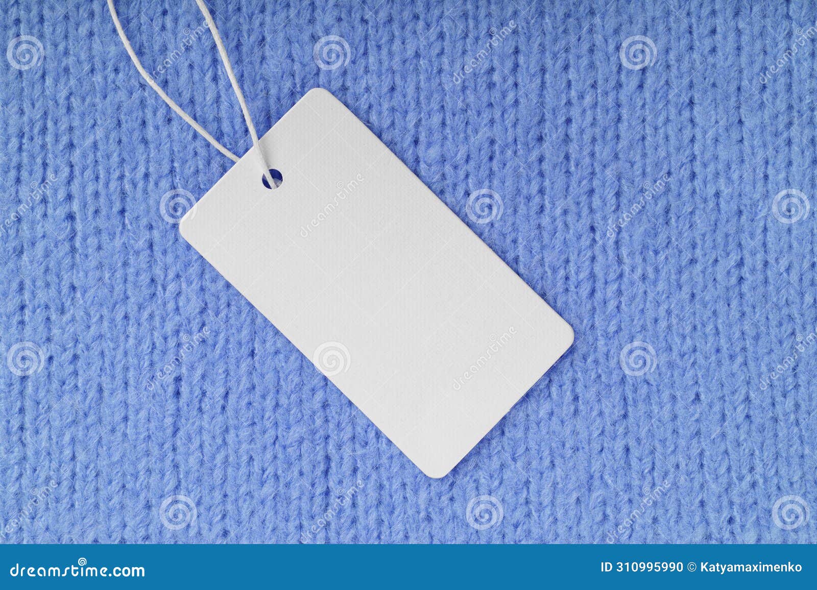 Template of Blank Clothing Label, Price Tag on Blue Knitted Sweater ...