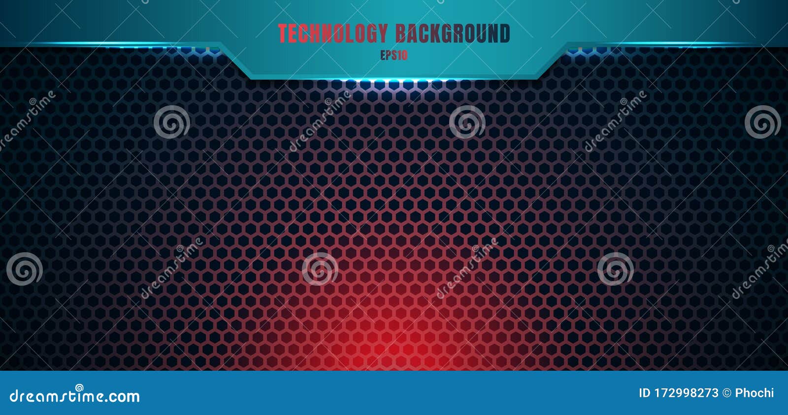 Template Blue Geometric Header on Hexagon Pattern Red Lighting ...