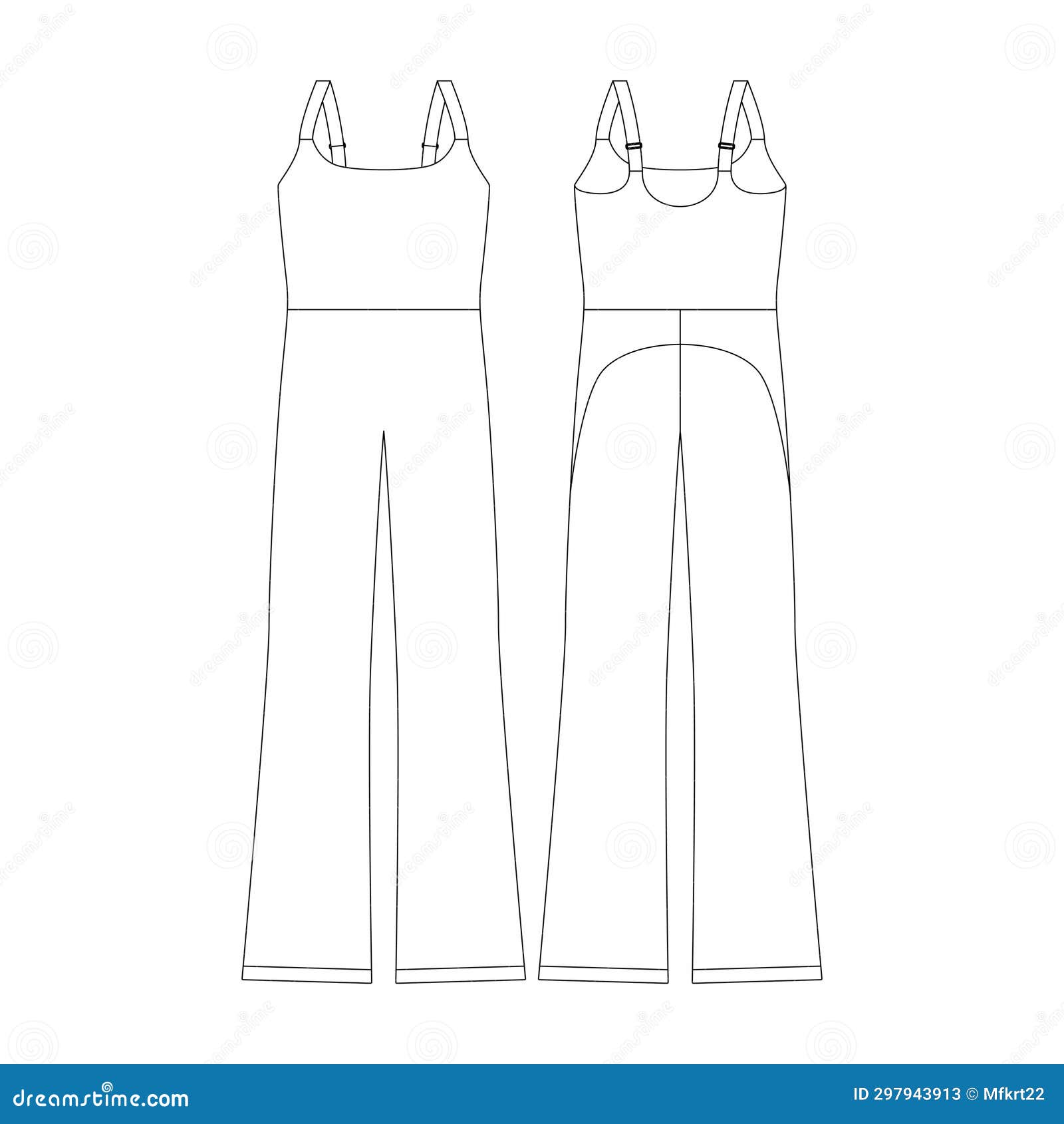 Template Bootcut Jumpsuit Vector Flat Design Outline Clothing ...