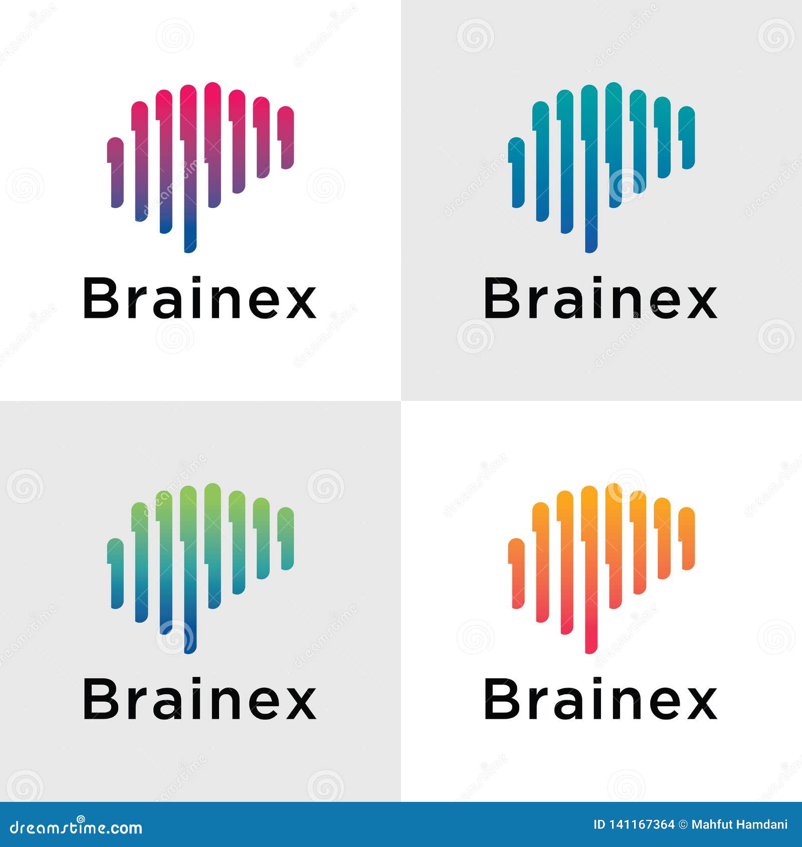 Brain Logos Black Vector Set. Mind Organ Consciousness Twists Symbol ...