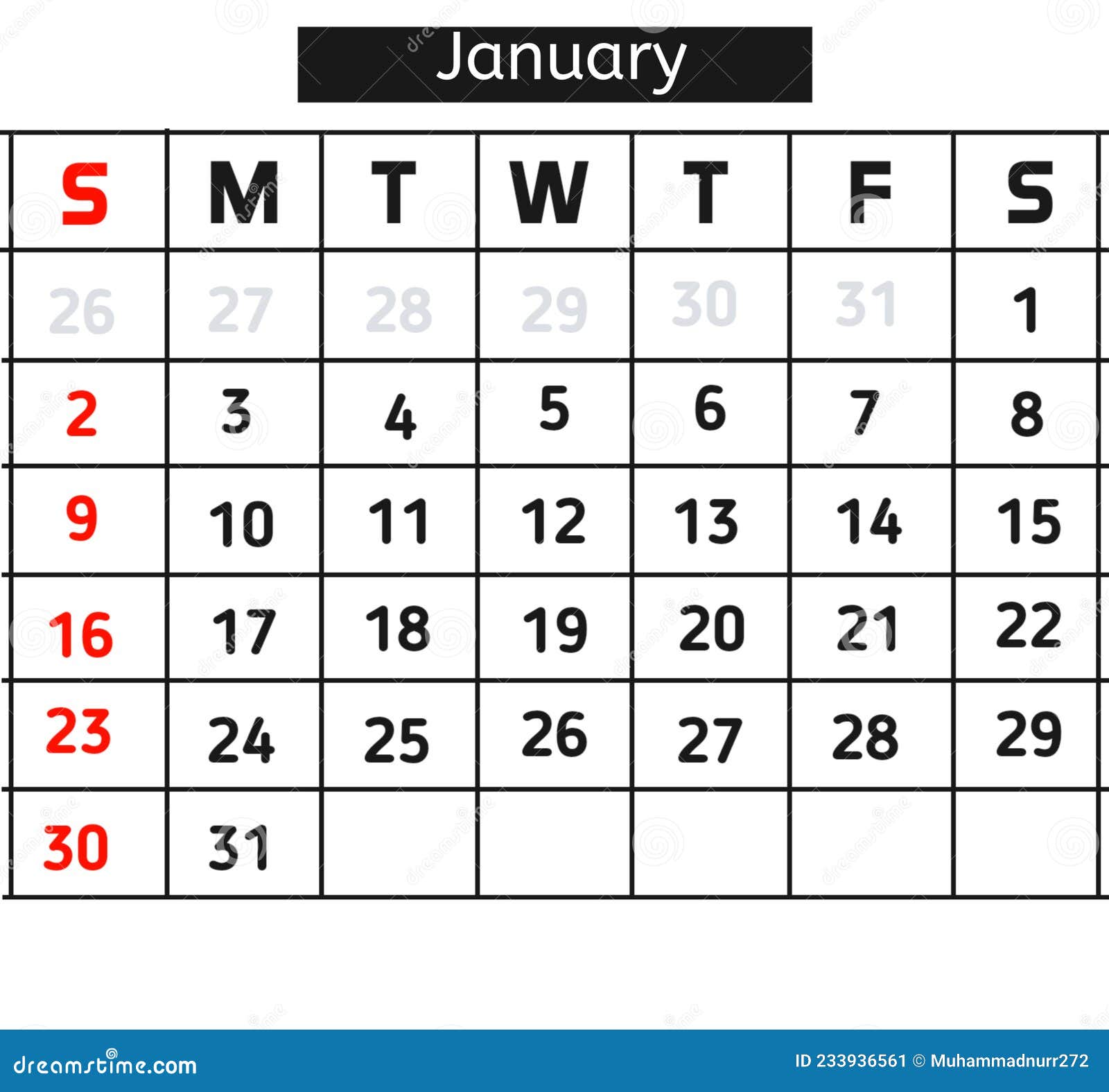 Template of Calendar January Stock Illustration - Illustration of 2022 ...