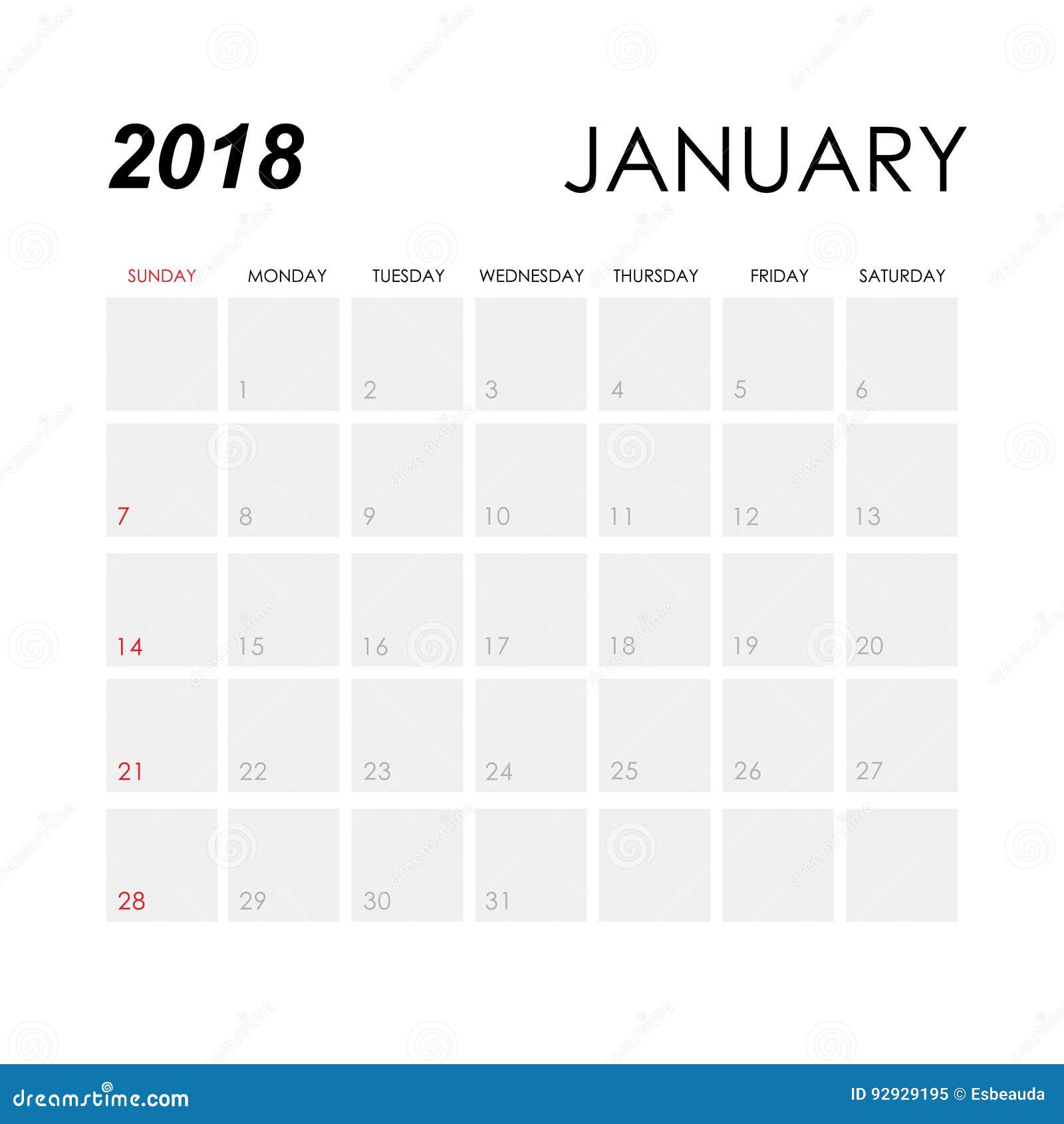 Template of Calendar for January 2018 Stock Vector - Illustration of ...