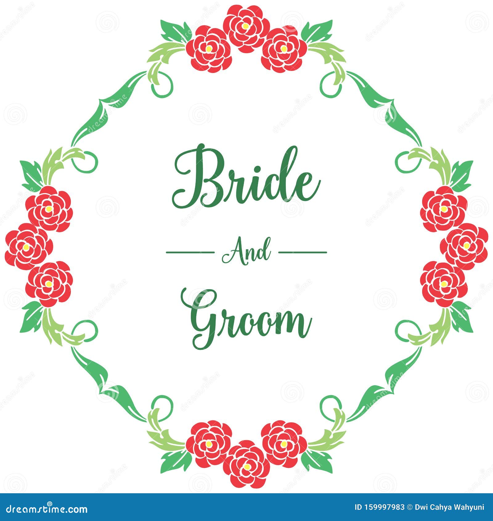 Template of Card Bride and Groom, with Decoration of Wreath Frame ...