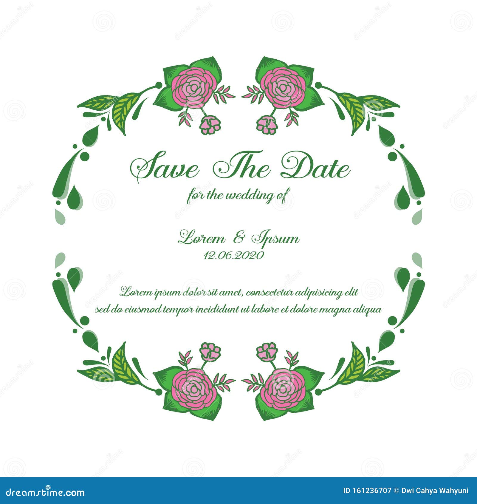 Template of Card Save the Date, with Green Leafy Flower Frame Border ...