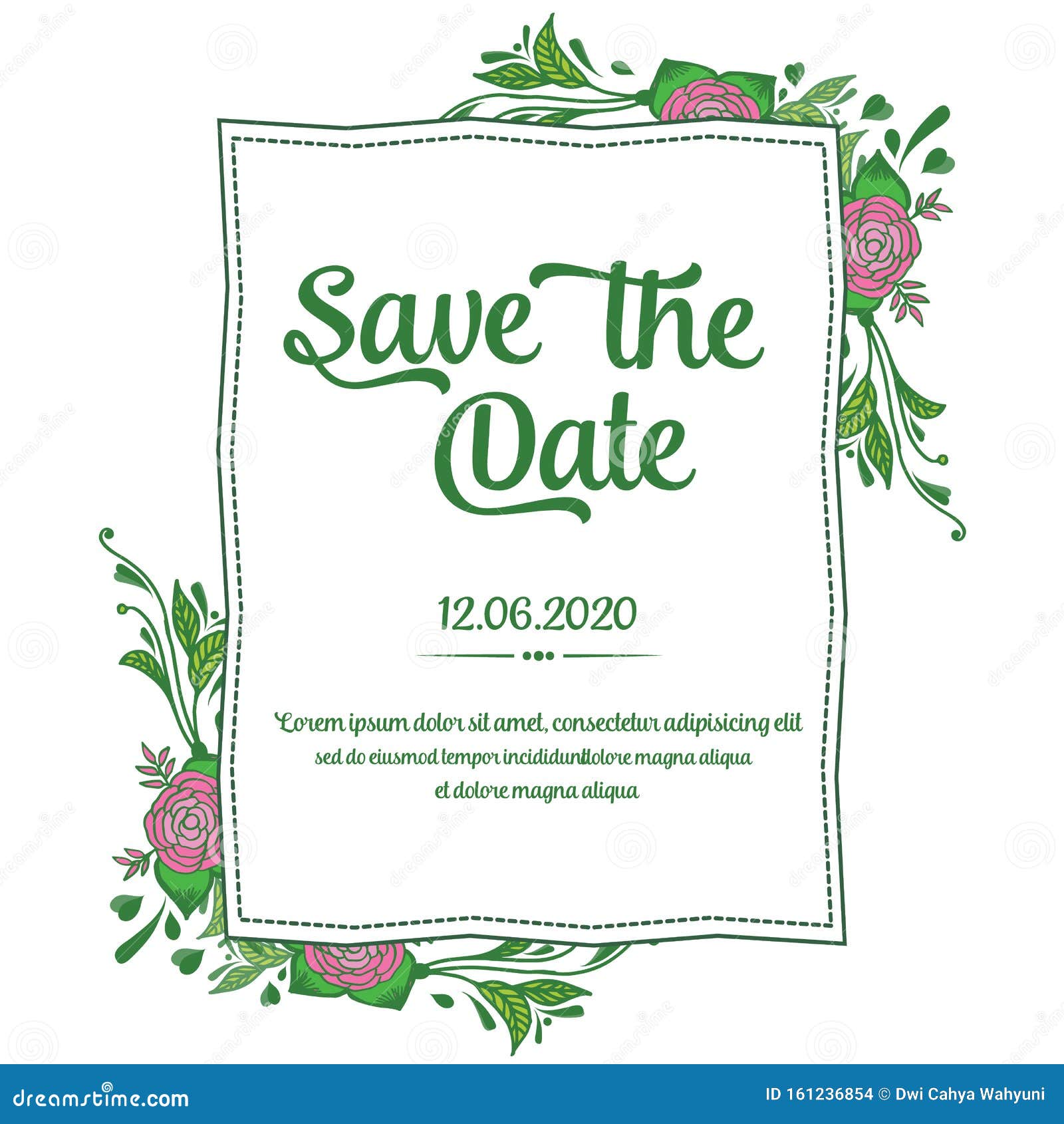 Template of Card Save the Date, with Green Leafy Flower Frame Border ...