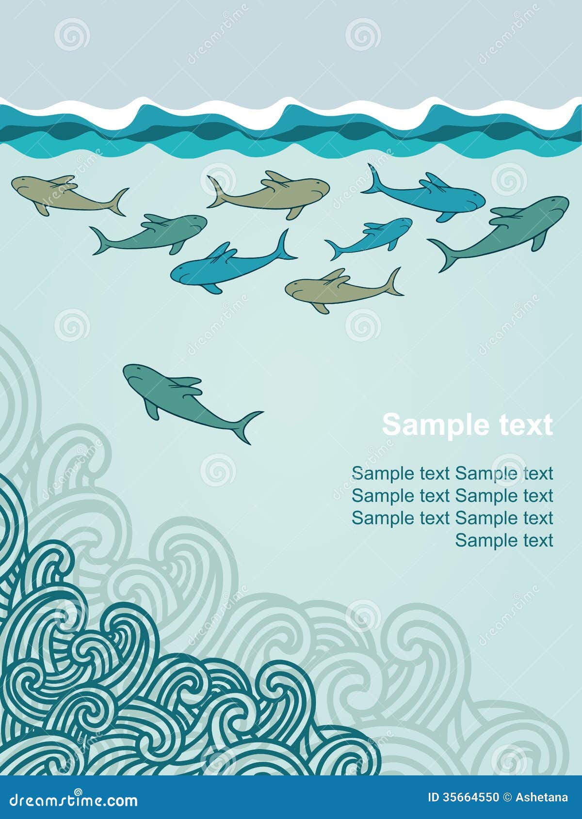 Template with Cartoon Sharks Stock Vector - Illustration of travel ...