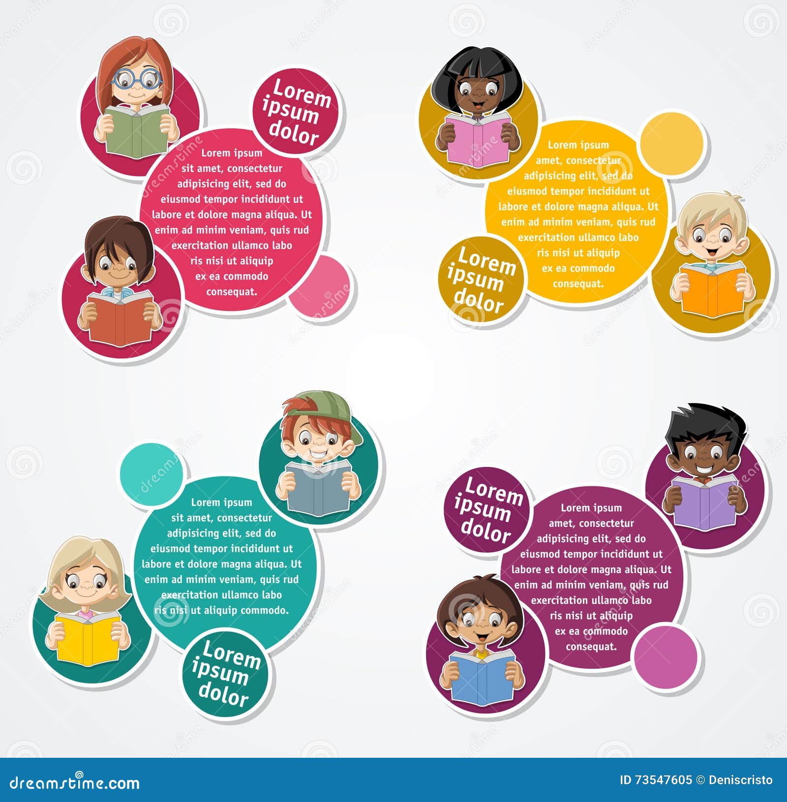 Template with Cartoon Student Children Reading Books. Stock Vector ...