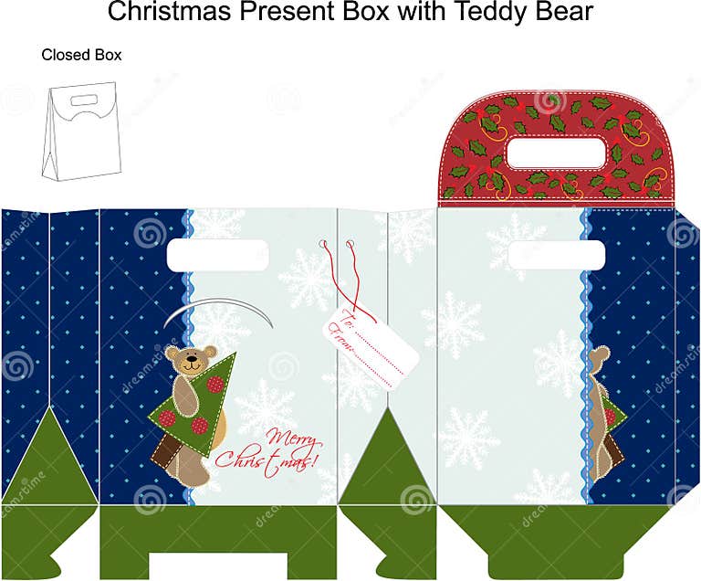 Template Christmas Gift Box with Teddy Bear. Stock Vector ...