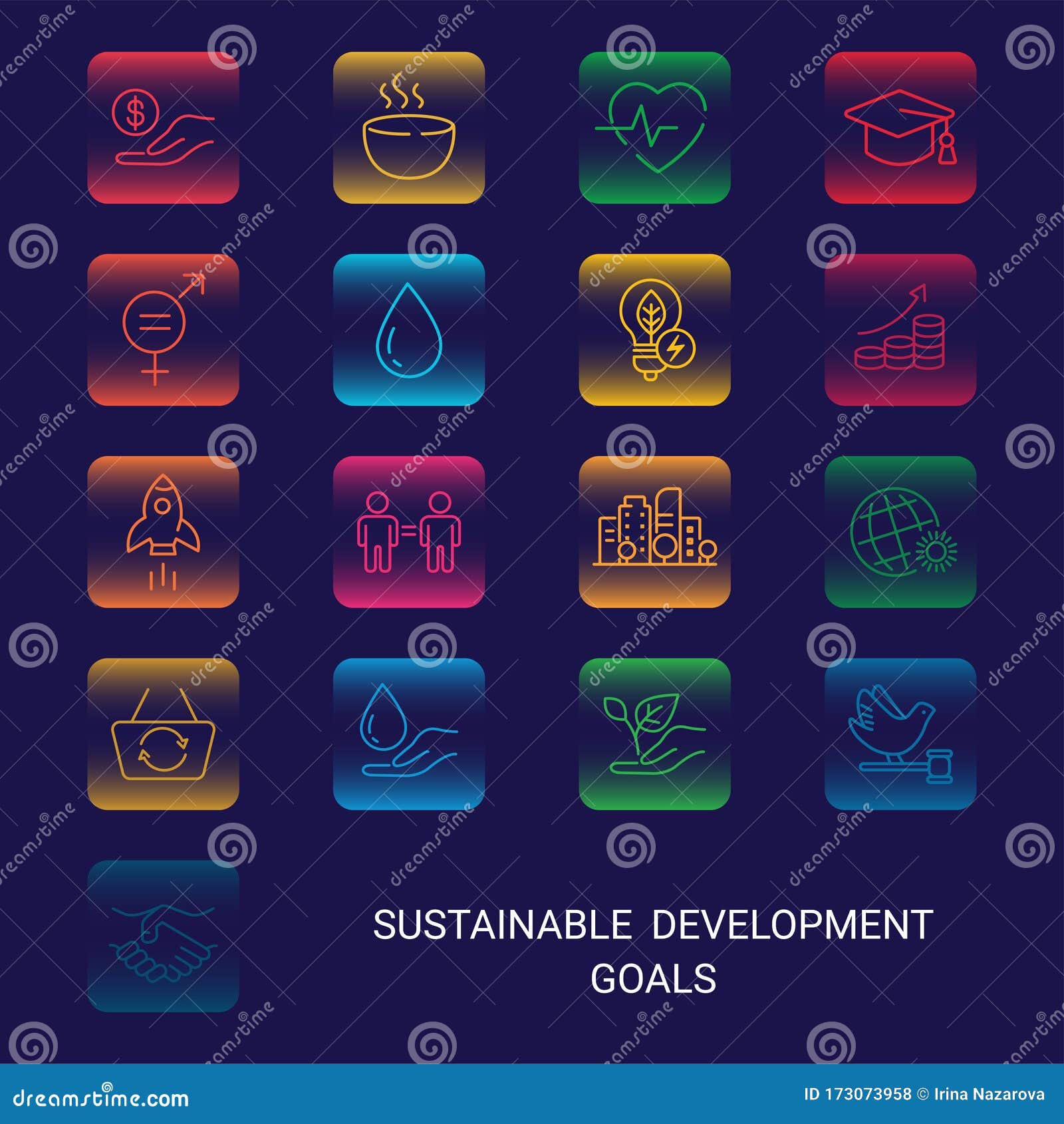 Icons Set .Sustainable Development Goals. Stock Vector - Illustration ...