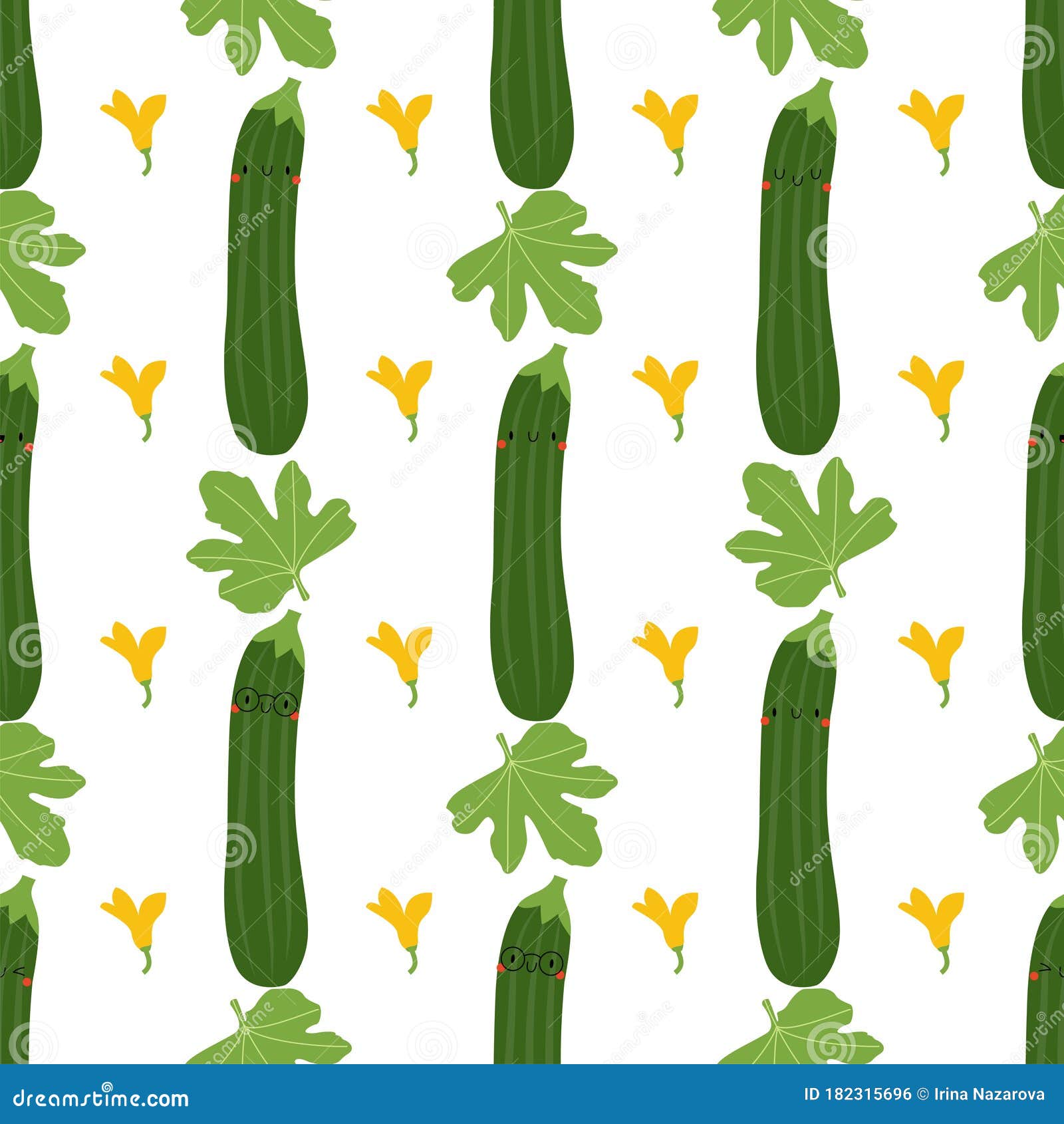 Kawaii Cartoon Zucchini.Colored Seamless Patterns Stock Vector ...