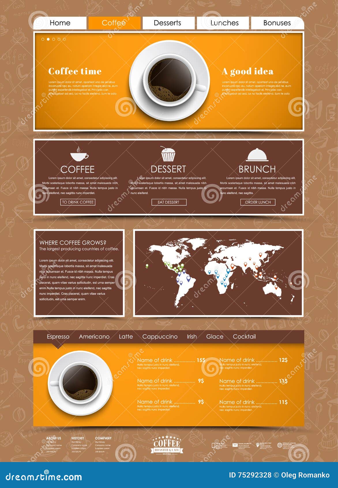 Template coffee web site stock vector. Illustration of blocks - 75292328
