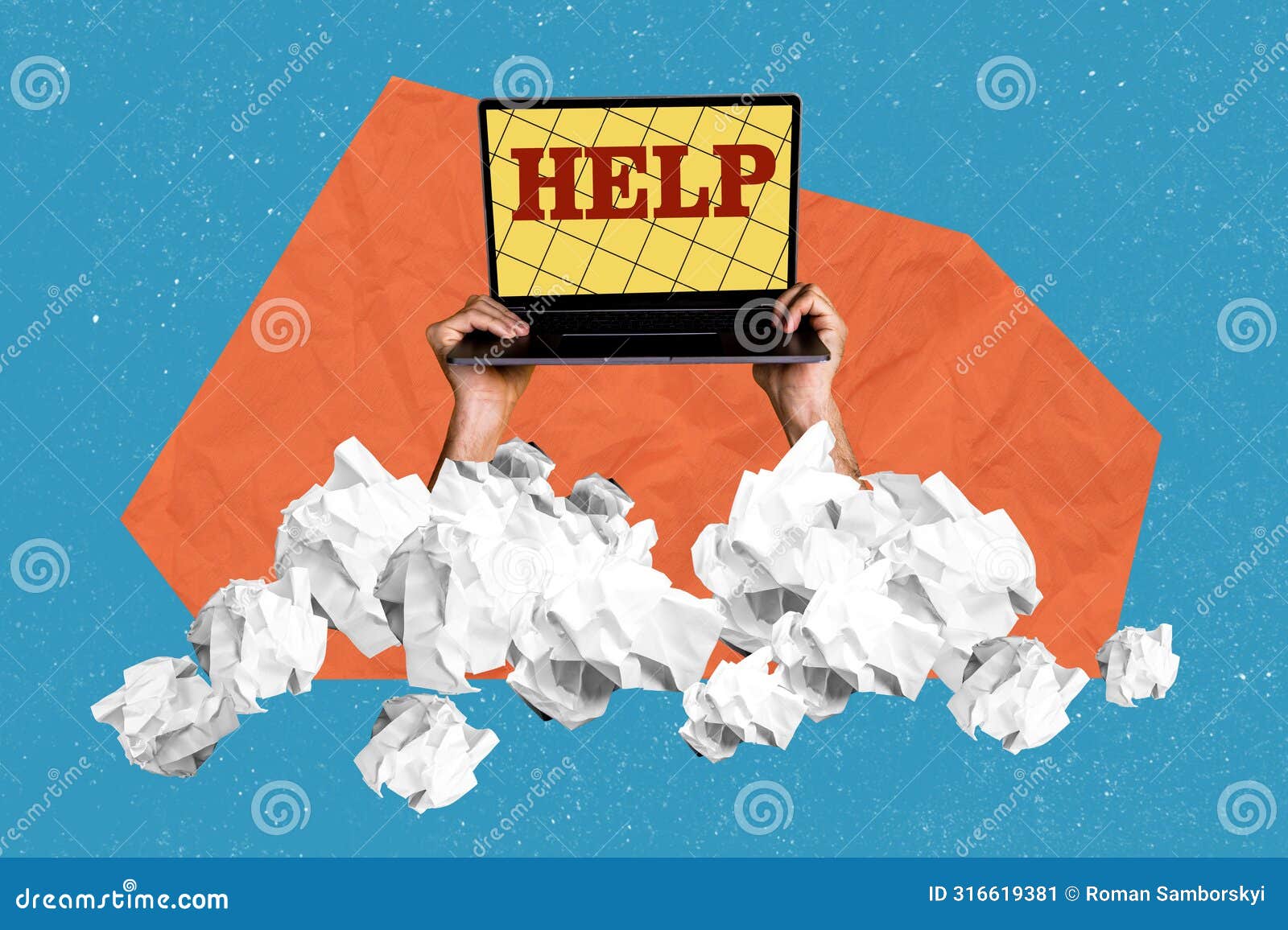 Template Collage Illustration of Inexperienced User Holding Laptop ...