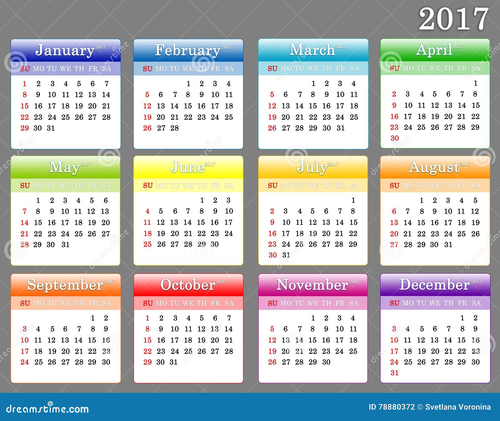Template of 2017 Colorful Calendar Stock Illustration - Illustration of ...