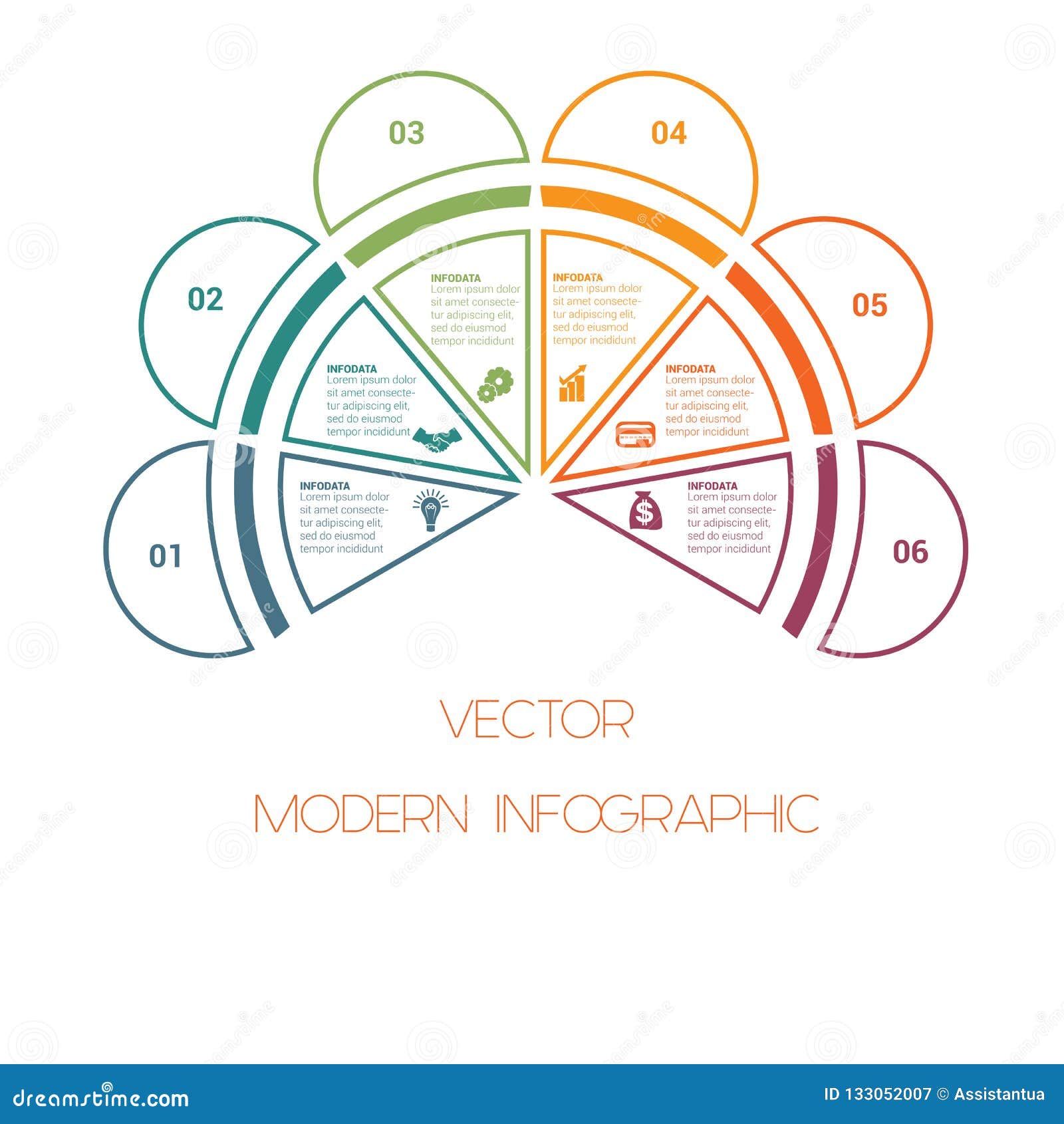 Template of Colorful Semicircle from Lines for Infographics Wit Stock ...