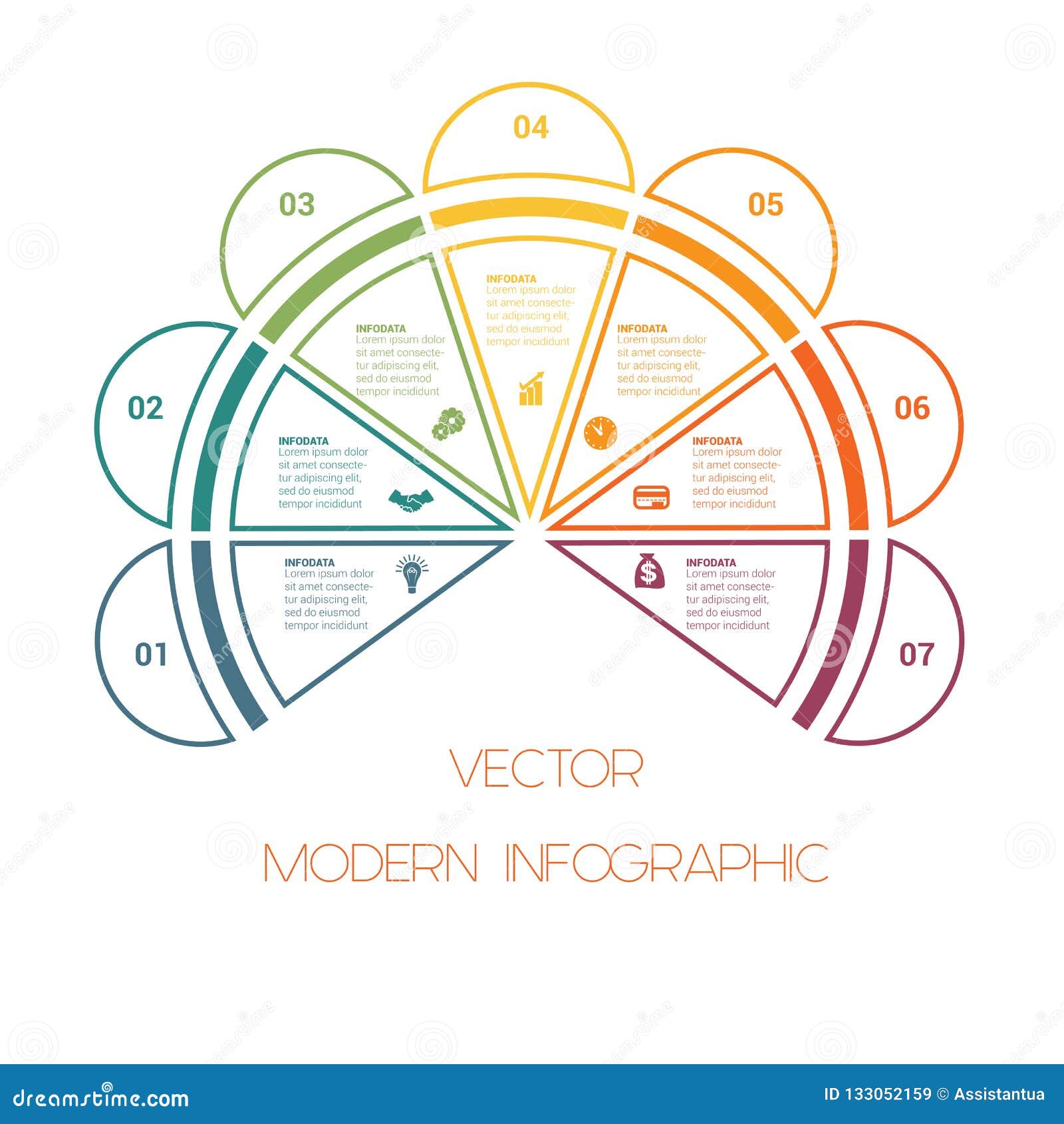 Template of Colorful Semicircle from Lines for Infographics Wit Stock ...