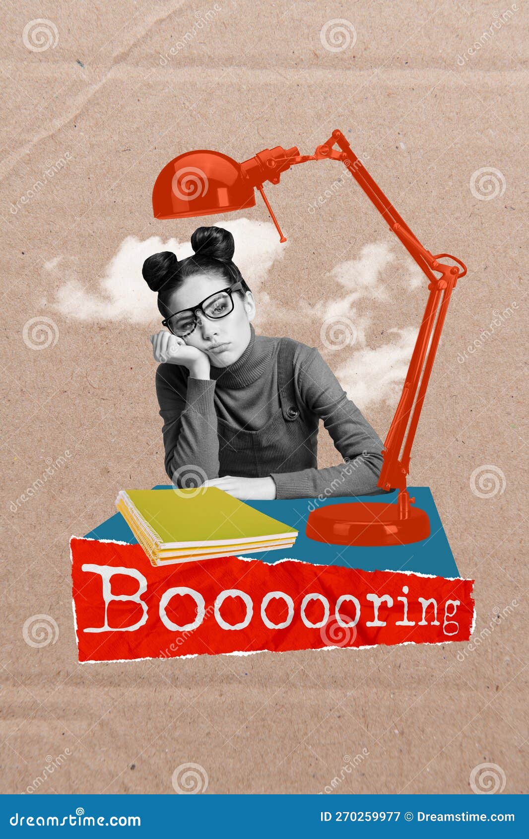 Template Creative Drawing Collage of Fatigue Sleepy High School Girl ...