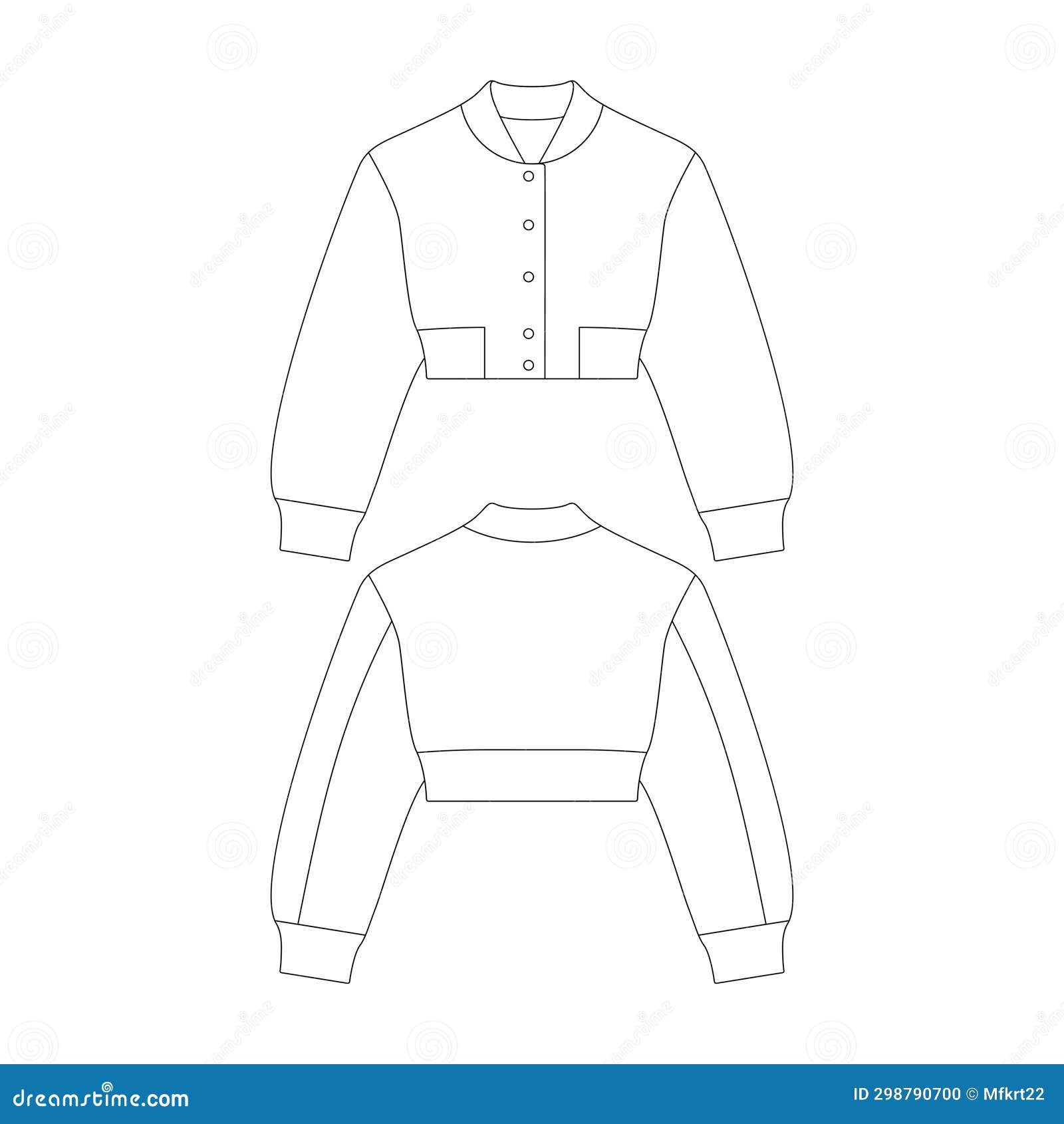 Template Cropped Varsity Jacket Vector Flat Design Outline Clothing ...