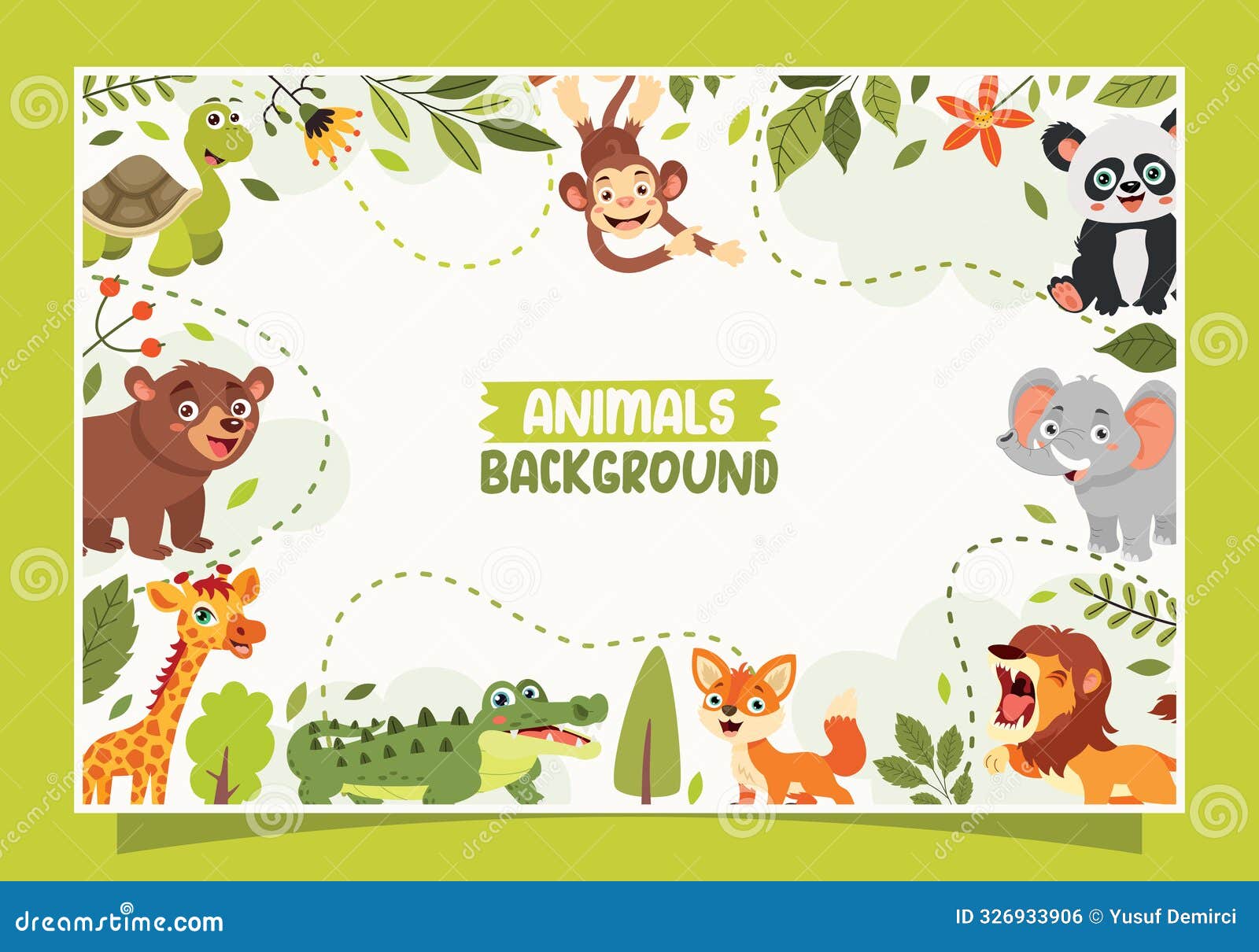 Template Design with Cartoon Animals Stock Illustration - Illustration ...