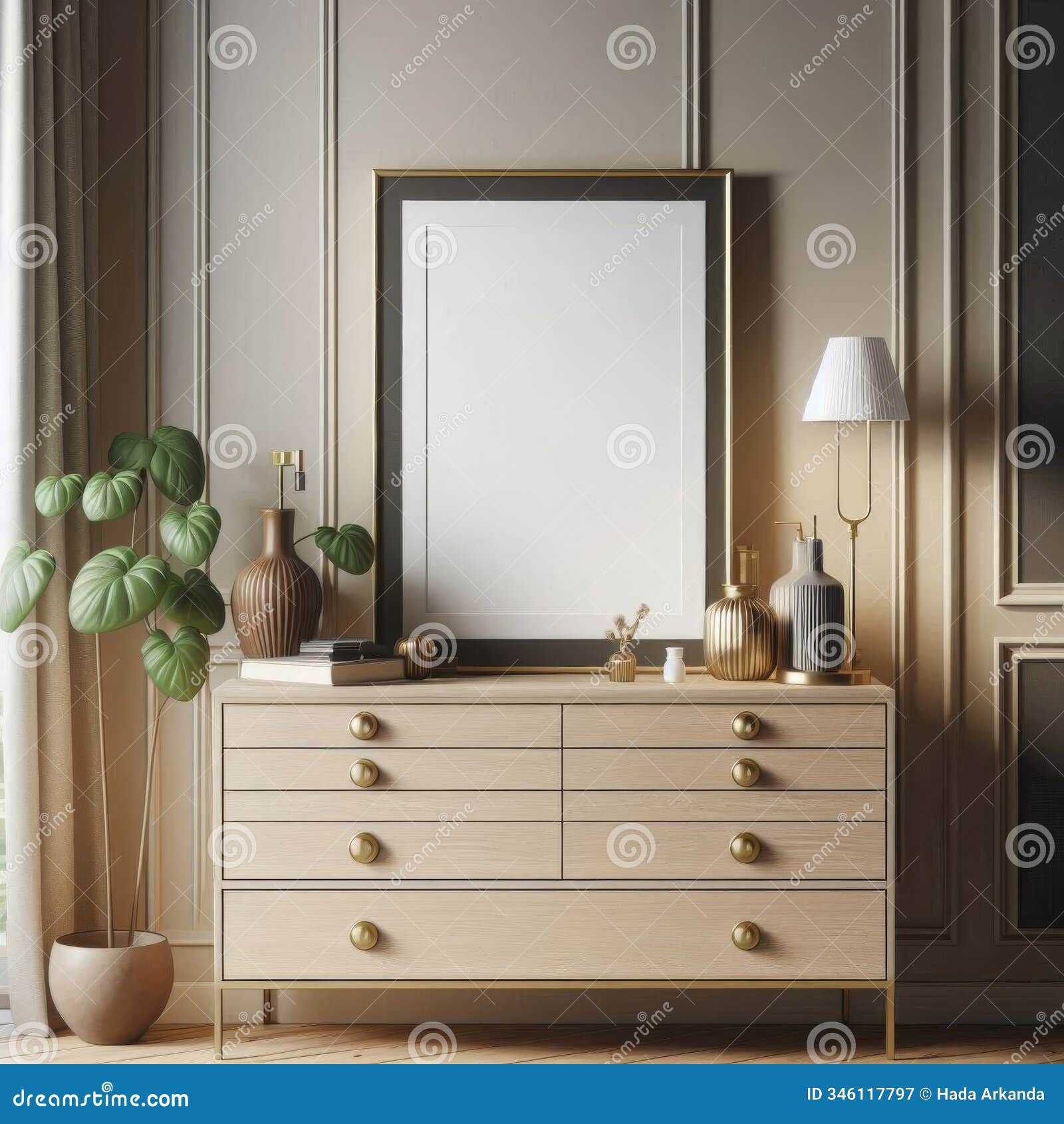 Template Design Featuring a Poster Frame on a Chest of Drawers within ...