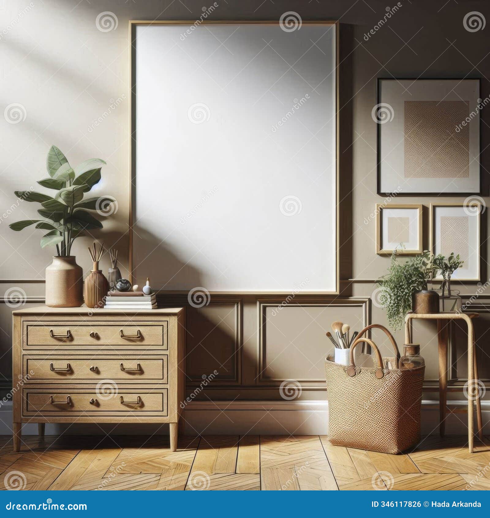 Template Design Featuring a Poster Frame on a Chest of Drawers within ...