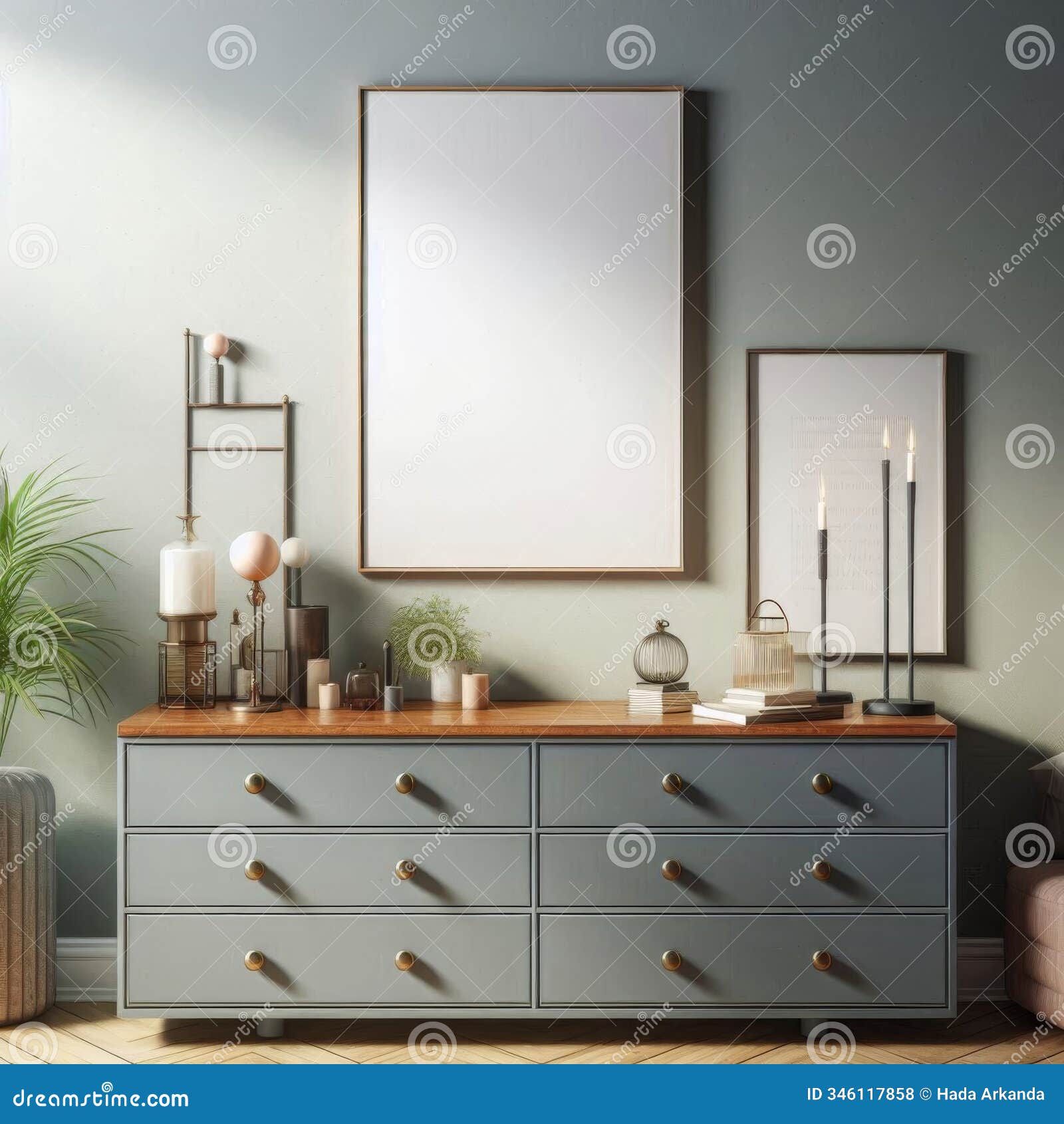 Template Design Featuring a Poster Frame on a Chest of Drawers within ...